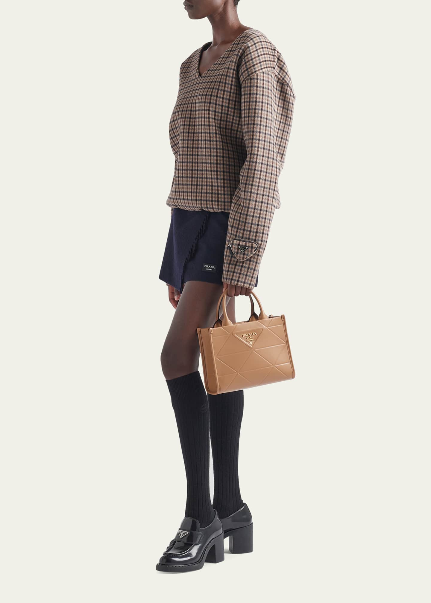 Prada Mini Triangle Logo Leather Tote Bag - Bergdorf Goodman