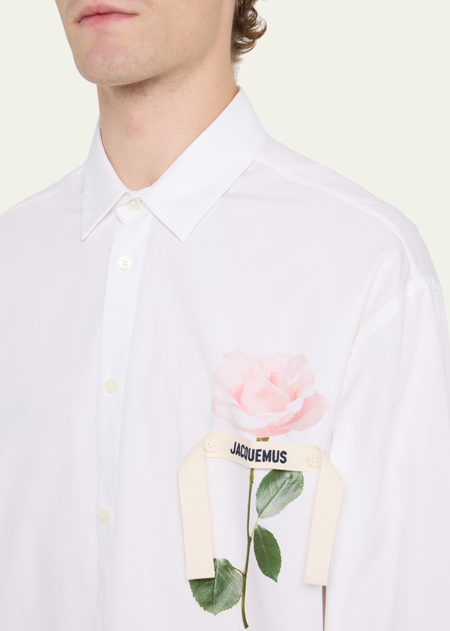 Jacquemus Men's Rose-Print Logo Sport Shirt - Bergdorf Goodman