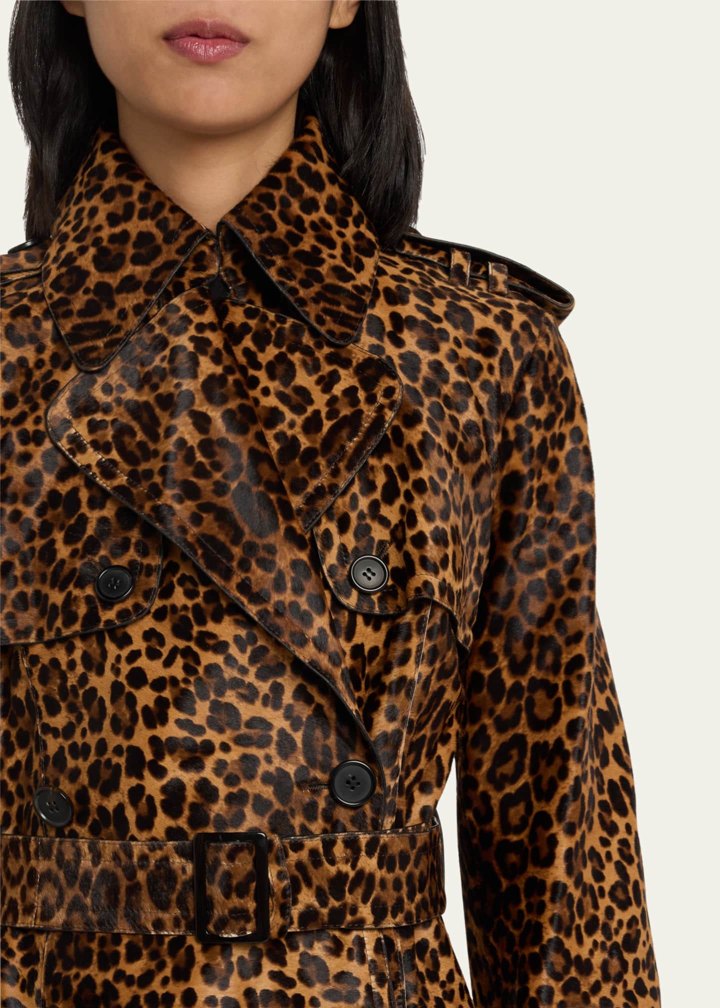 Michael Kors Collection Leopard-Print Cowhide Belted Long Trench Coat ...