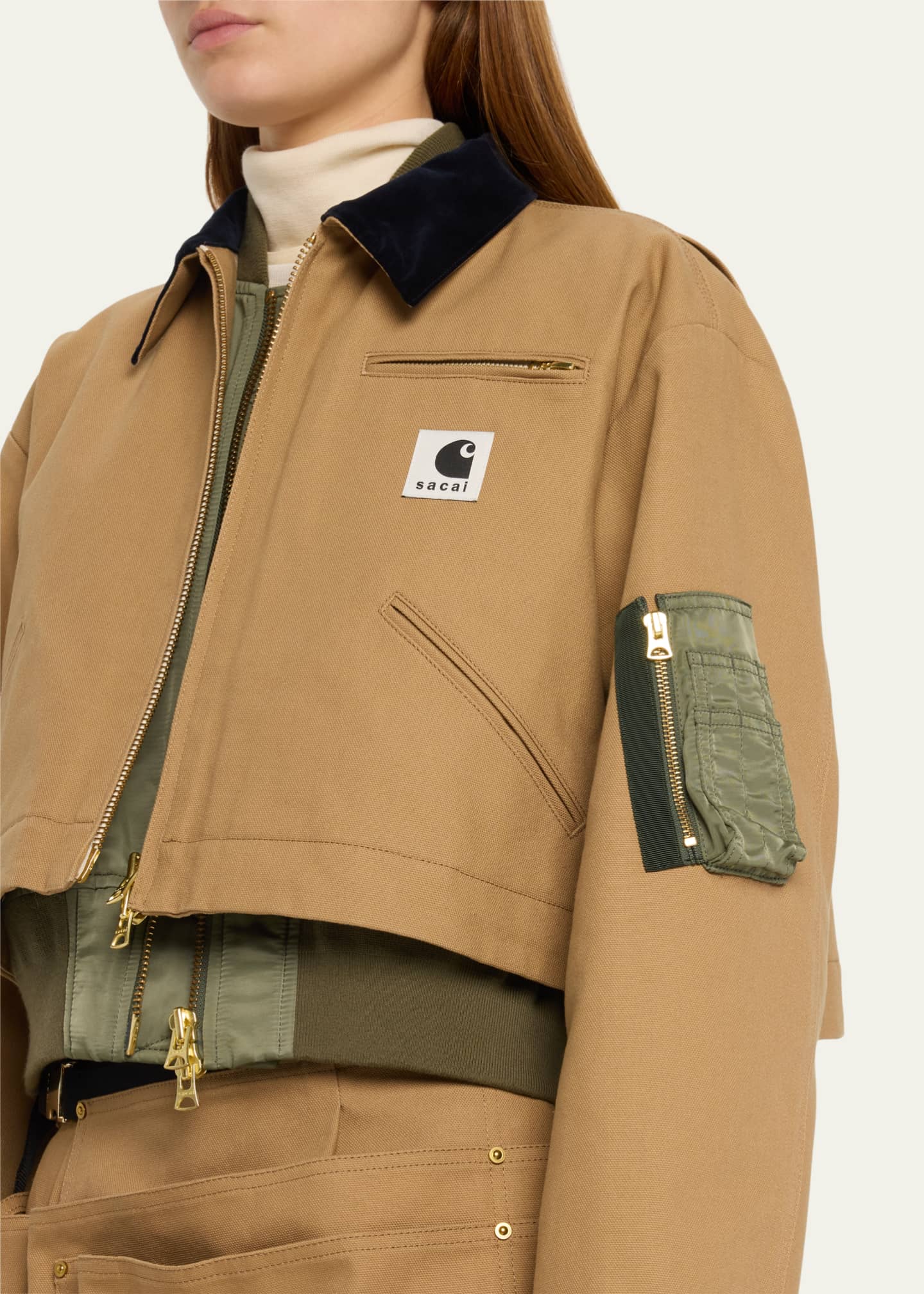 SACAI x Carhartt WIP Collared Canvas Layered Bomber Jacket - Bergdorf ...