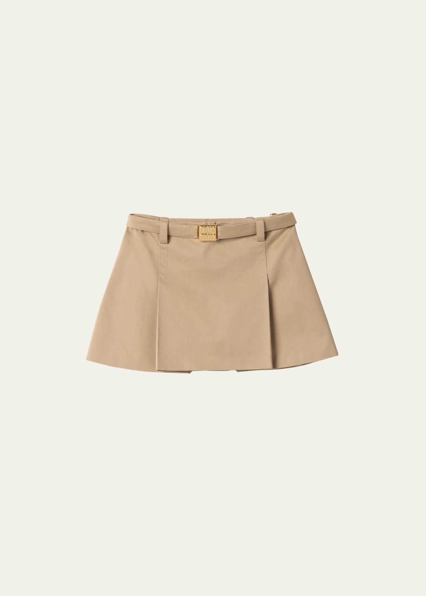 Miu Miu Chino Mini Skirt With Logo Buckle Bergdorf Goodman
