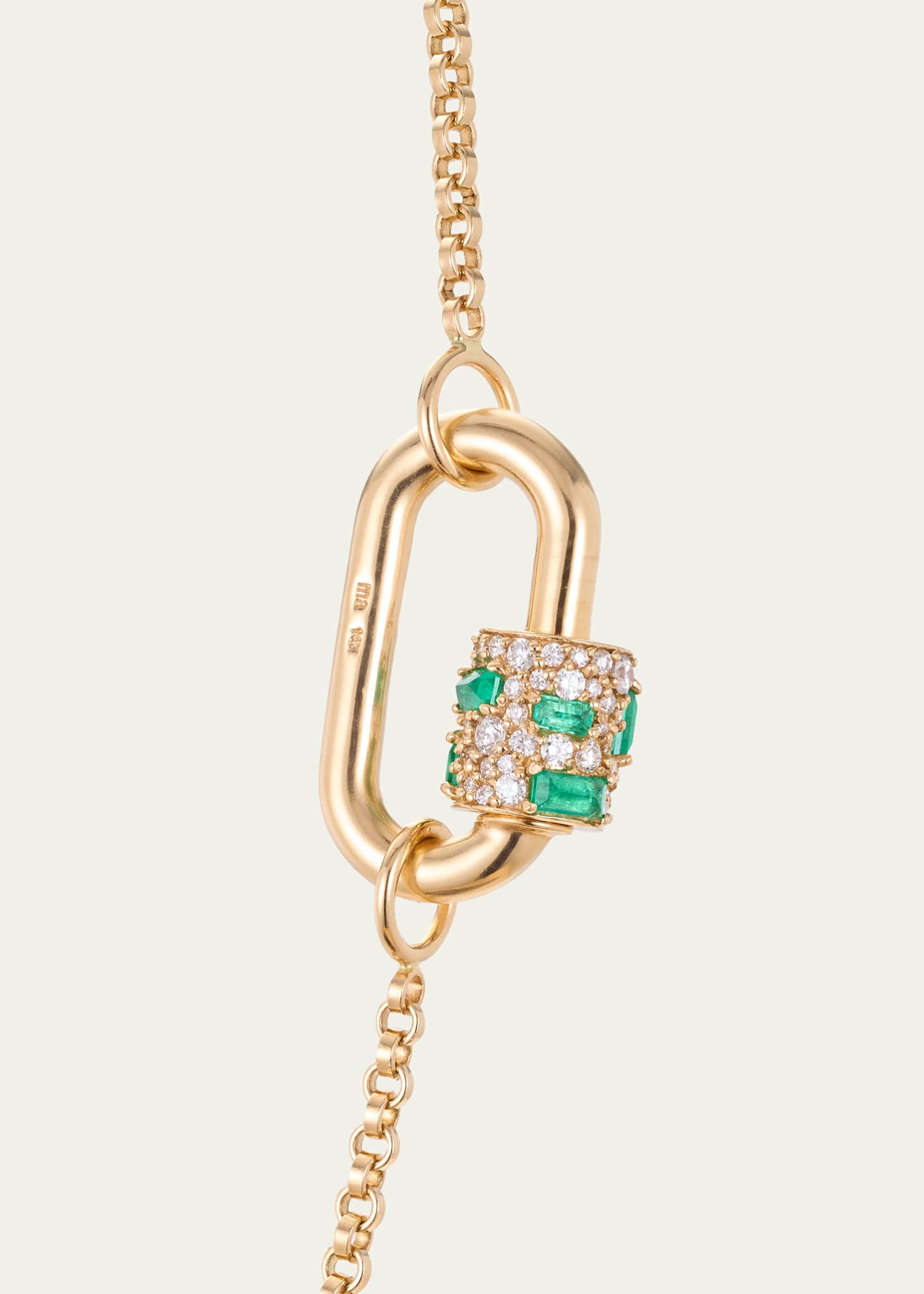 Marla Aaron Stoned Chubby Medium Lock with Diamonds and Emeralds in 14K ...
