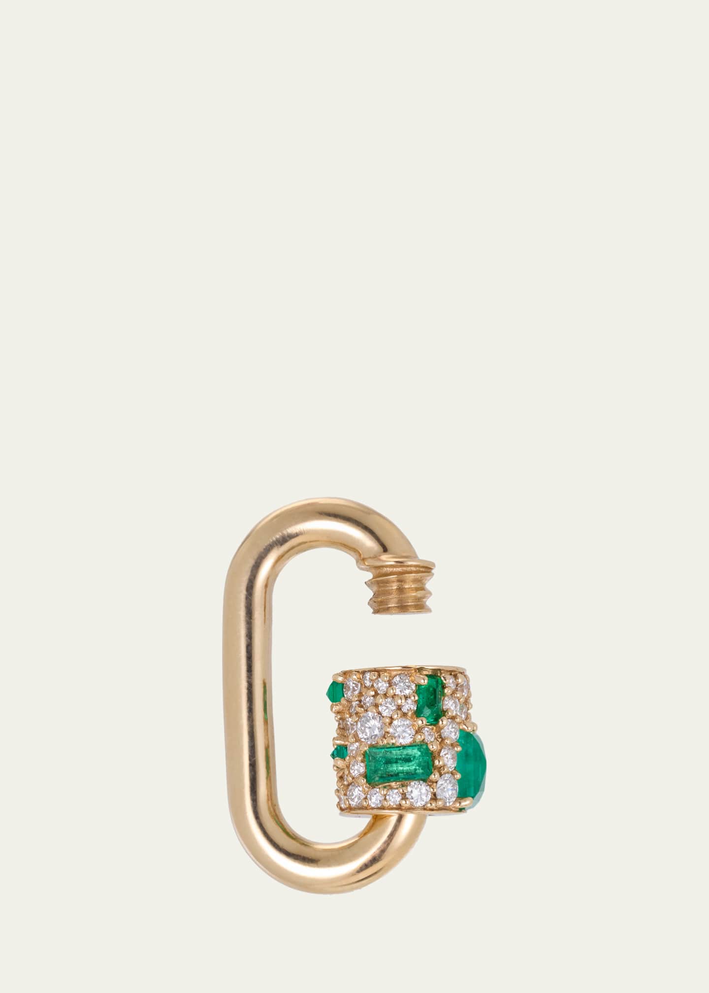 Marla Aaron Stoned Chubby Medium Lock with Diamonds and Emeralds in 14K ...