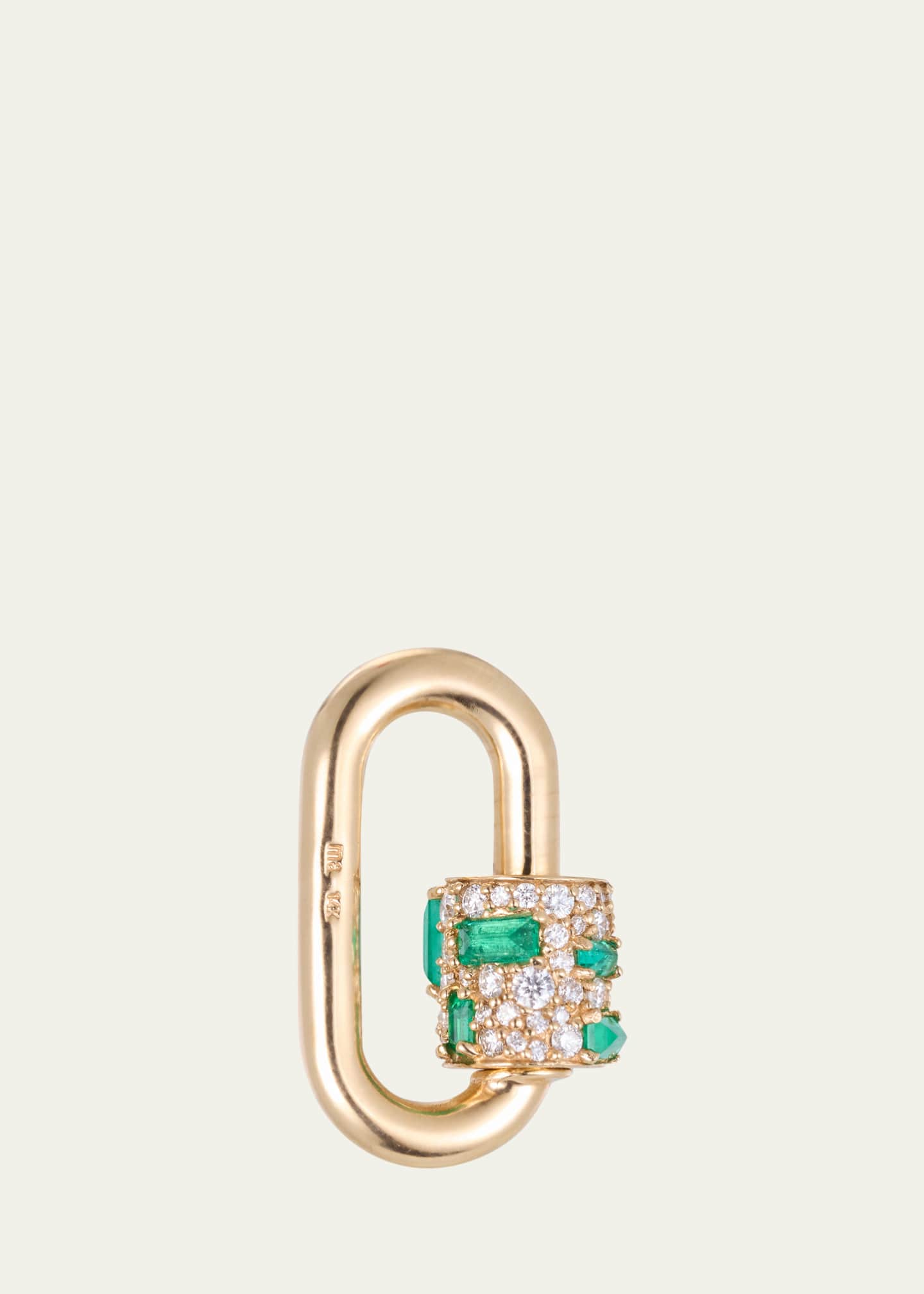 Marla Aaron Stoned Chubby Medium Lock with Diamonds and Emeralds in 14K ...