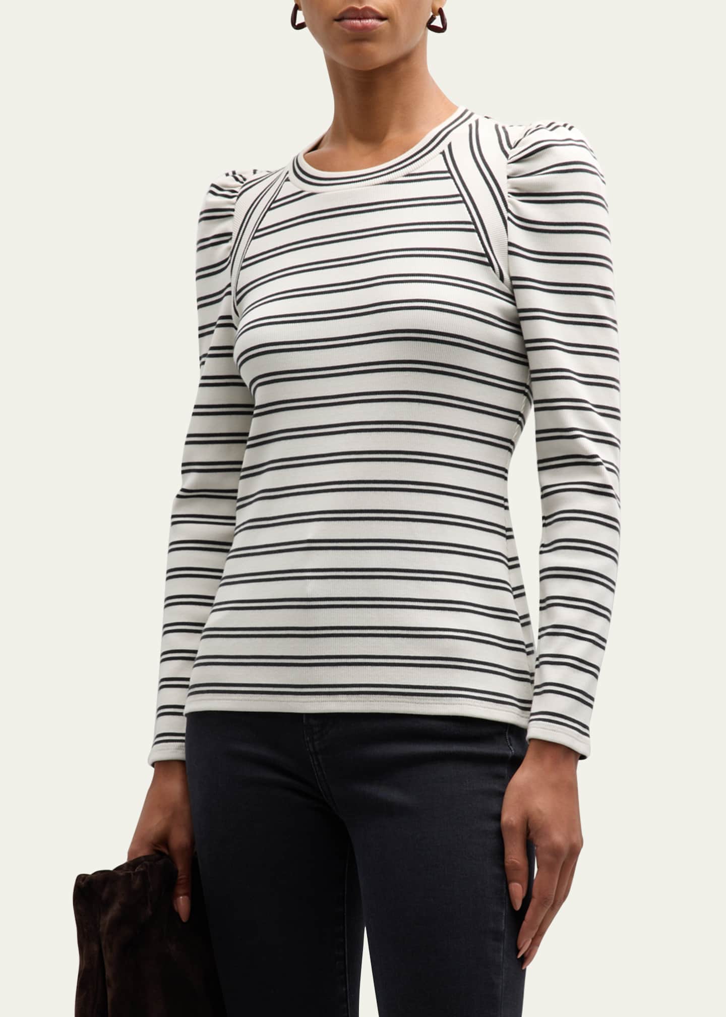 Veronica Beard Delano Striped Puff-Sleeve Top - Bergdorf Goodman