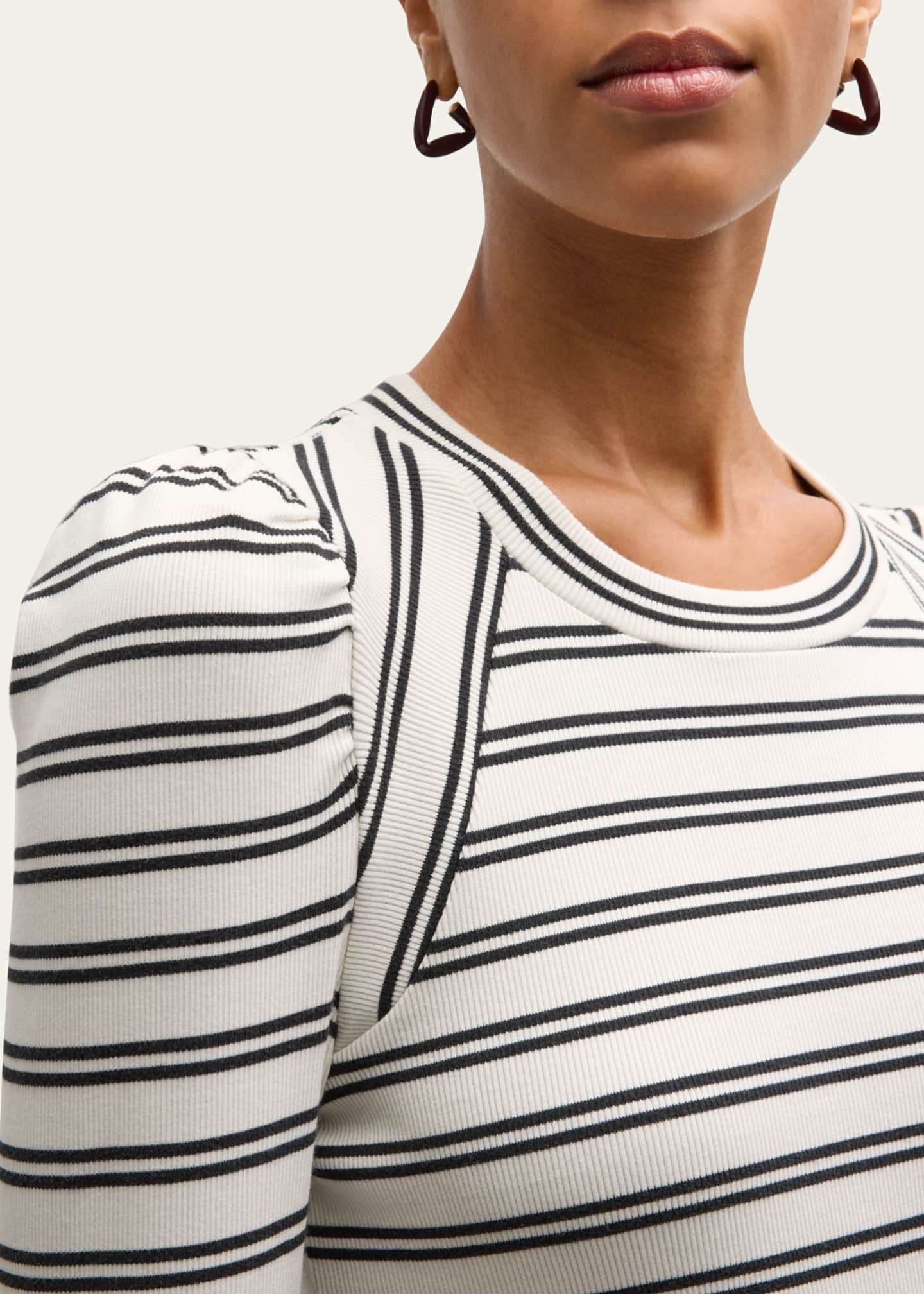 Veronica Beard Delano Striped Puff-Sleeve Top - Bergdorf Goodman