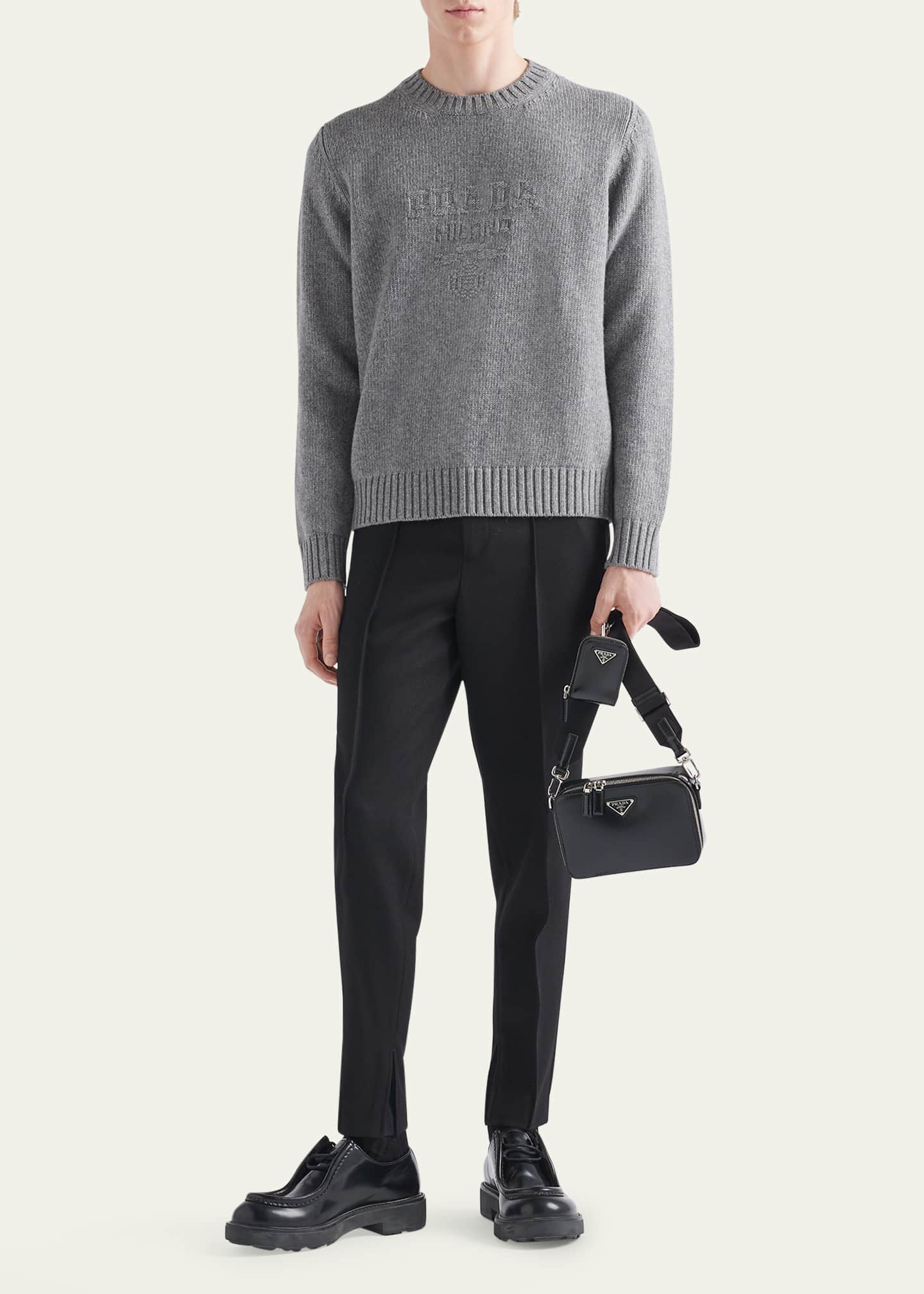 Prada Men's Wool-Cashmere Logo Sweater - Bergdorf Goodman
