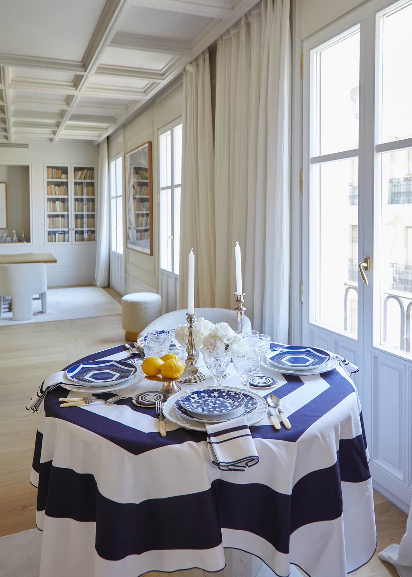 The Lino Essential Navy Tablecloth, 71" Square - Bergdorf Goodman