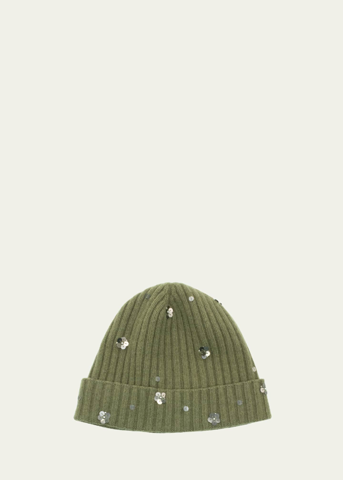 Portolano Sequin Floral Ribbed Cashmere Beanie - Bergdorf Goodman