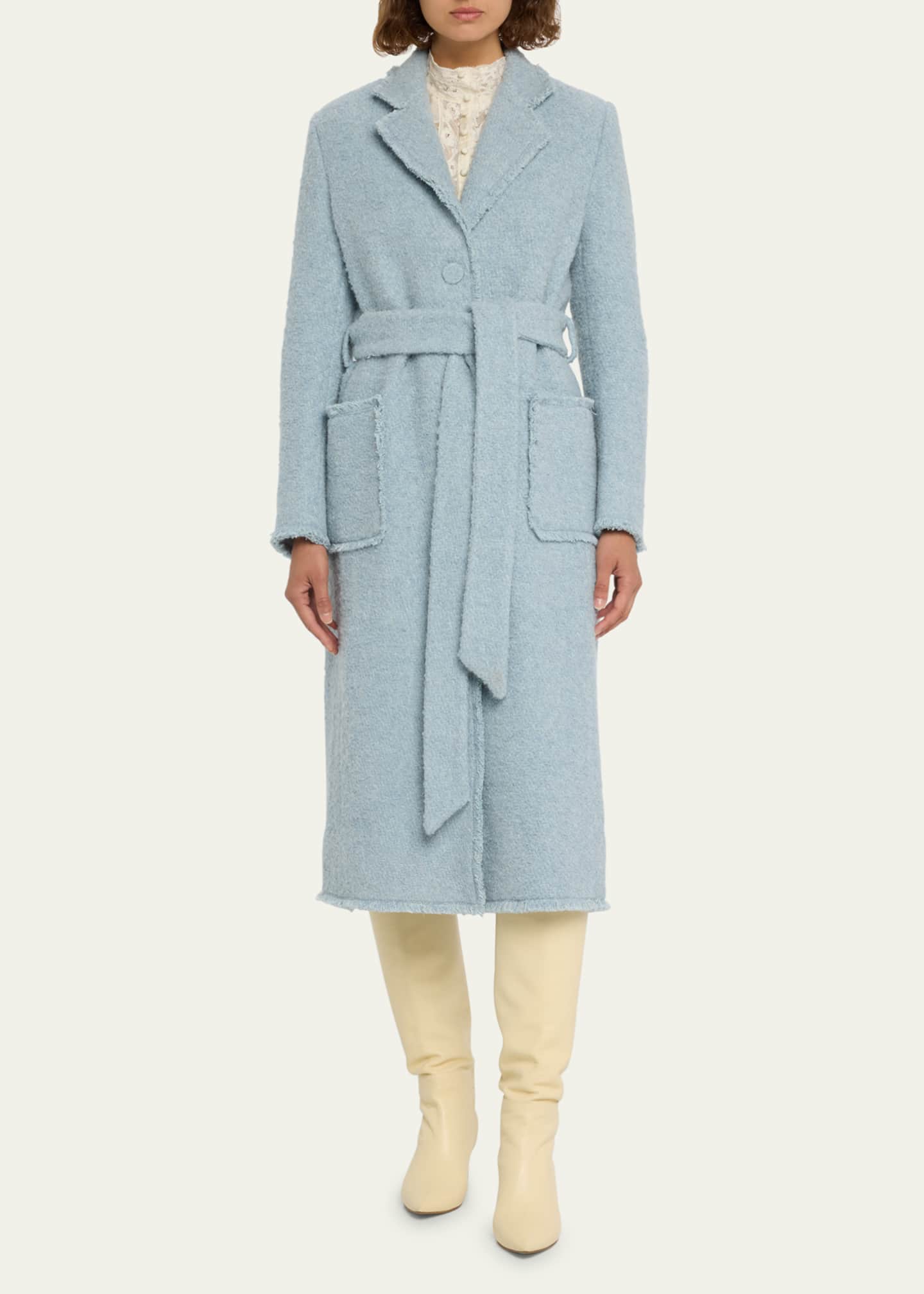 LoveShackFancy Adalie Tie-Belt Long Tweed Coat - Bergdorf Goodman