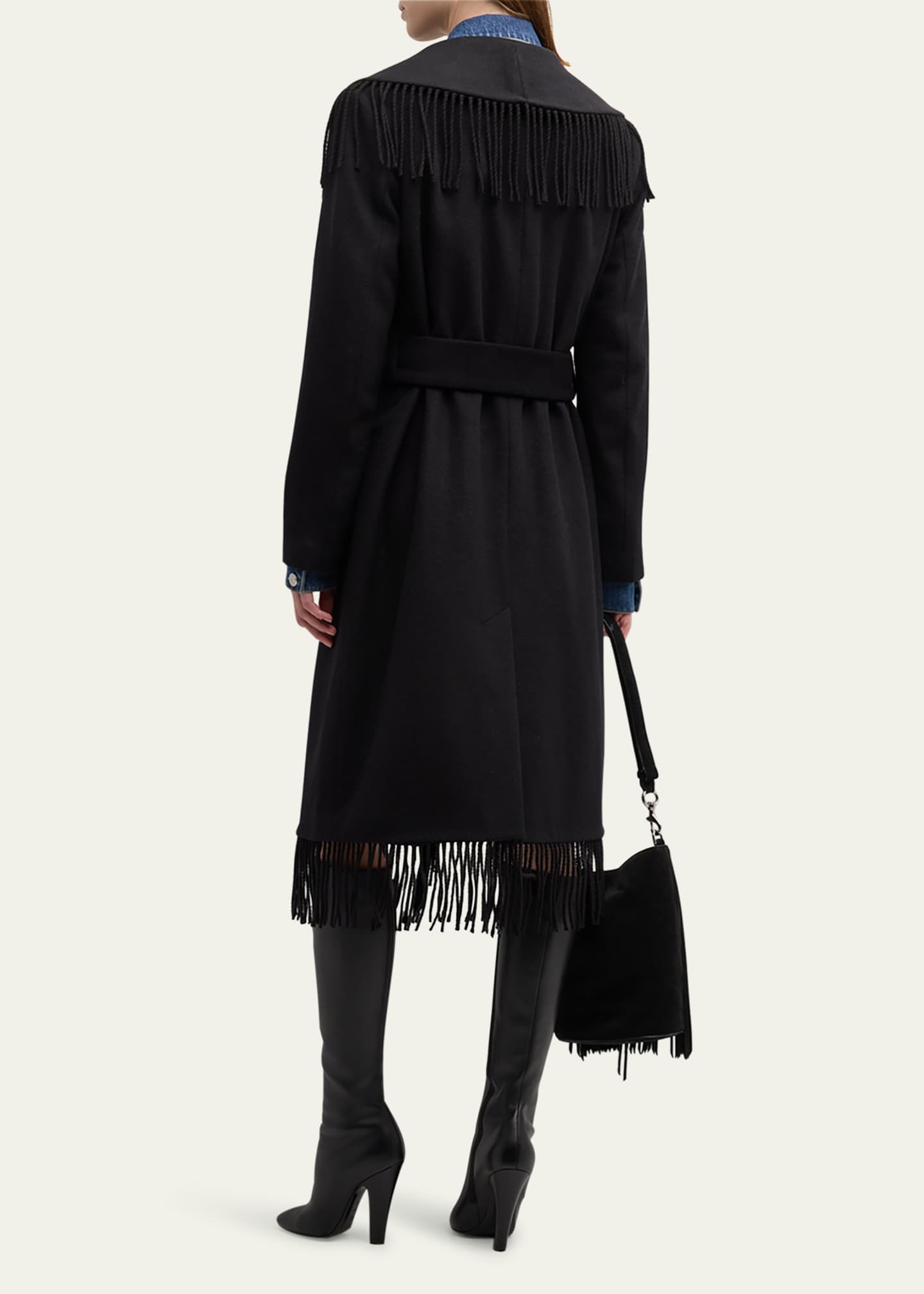 Milly Shawl-Collar Fringe Wool Coat - Bergdorf Goodman