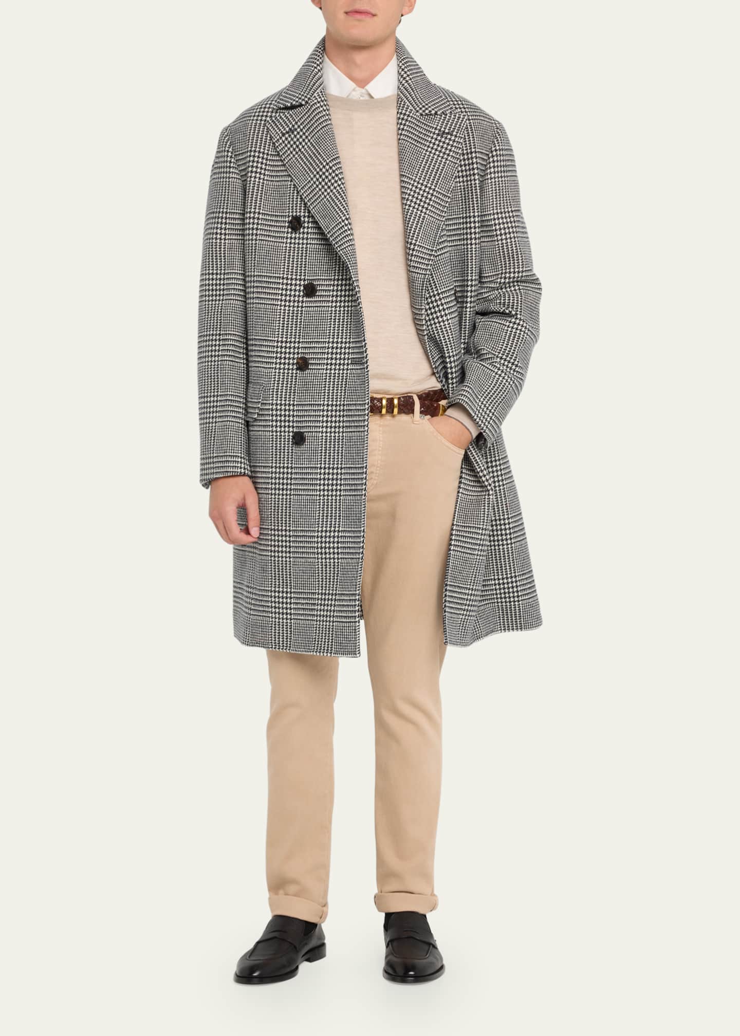 Brunello Cucinelli Men's Double-Breasted Houndstooth Overcoat ...