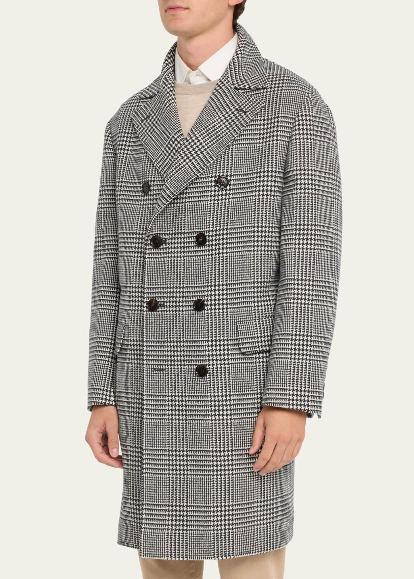 Brunello Cucinelli Men's Double-Breasted Houndstooth Overcoat ...