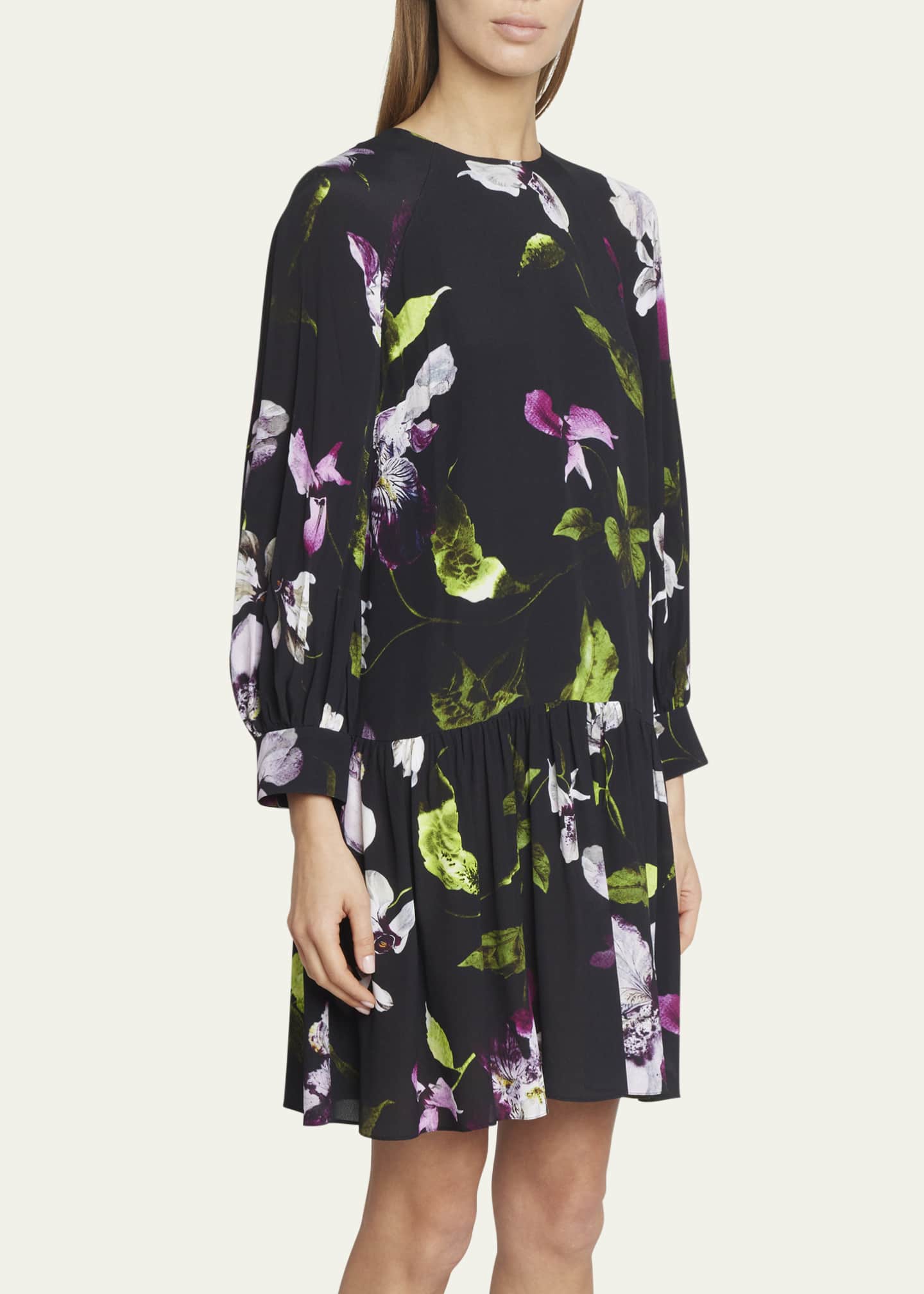 Erdem Floral-Print Gathered Hem Short Dress - Bergdorf Goodman