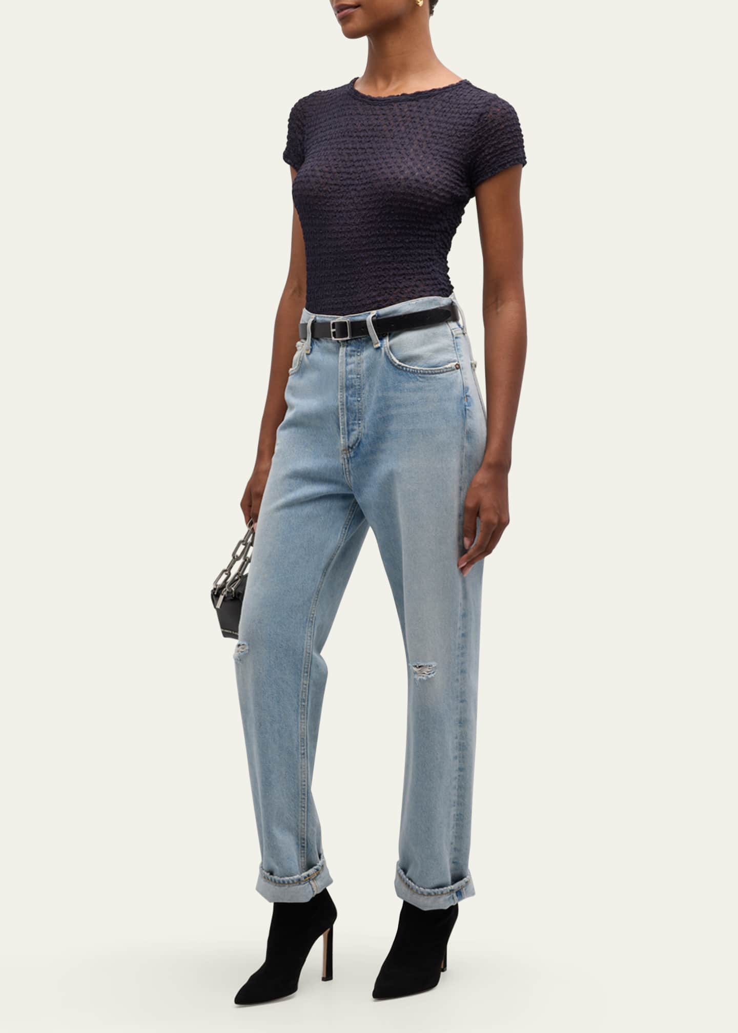 FRAME Mesh-Lace Crewneck Baby Tee - Bergdorf Goodman