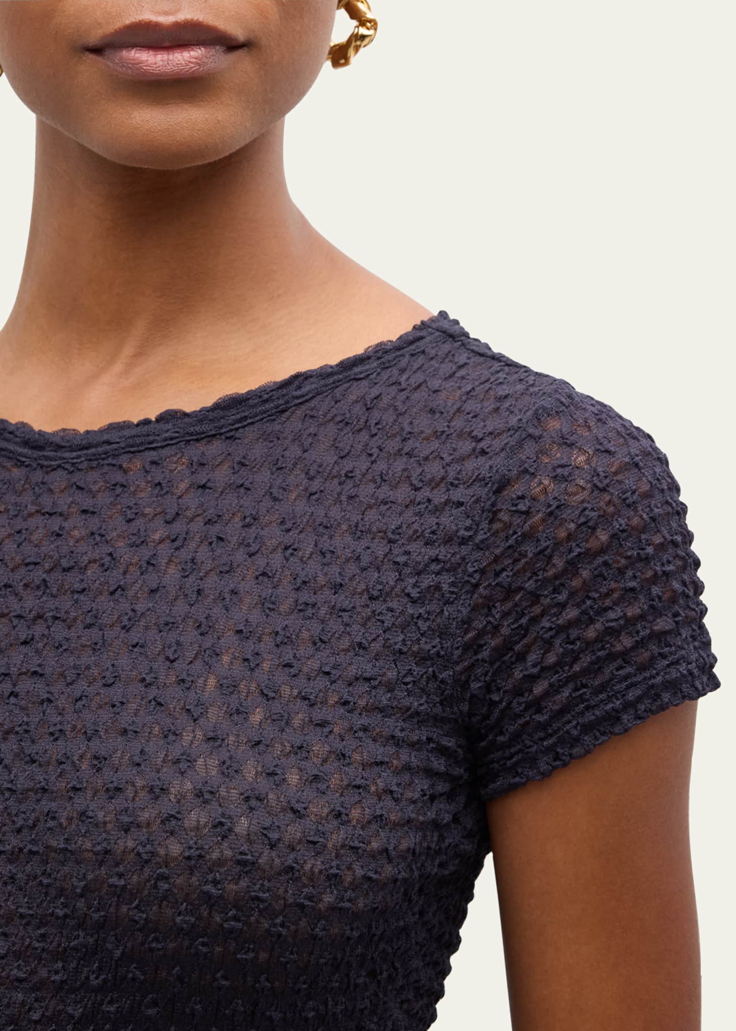 FRAME Mesh-Lace Crewneck Baby Tee - Bergdorf Goodman