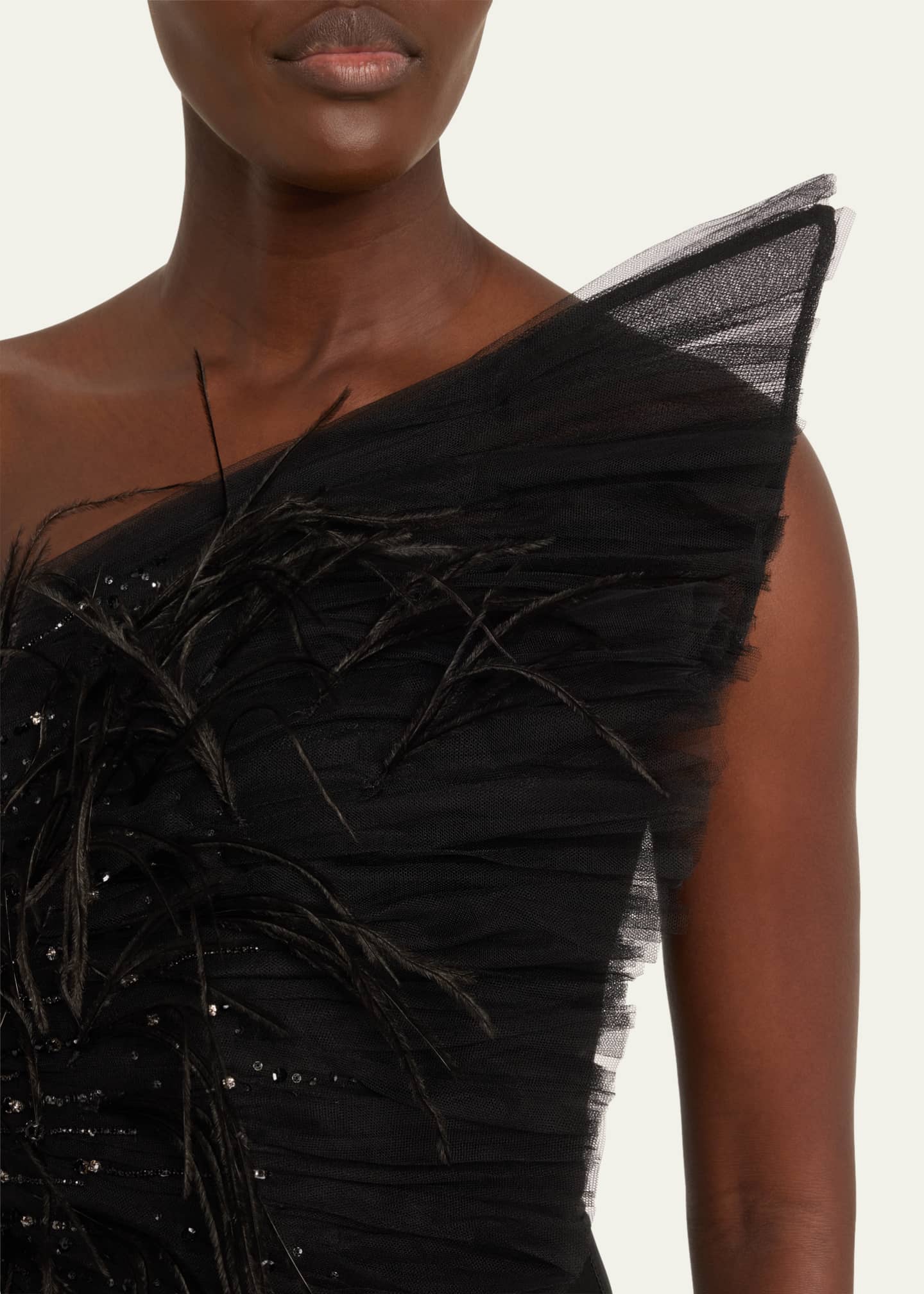 Badgley Mischka Collection Strapless Feather Ruffle Mermaid Gown ...