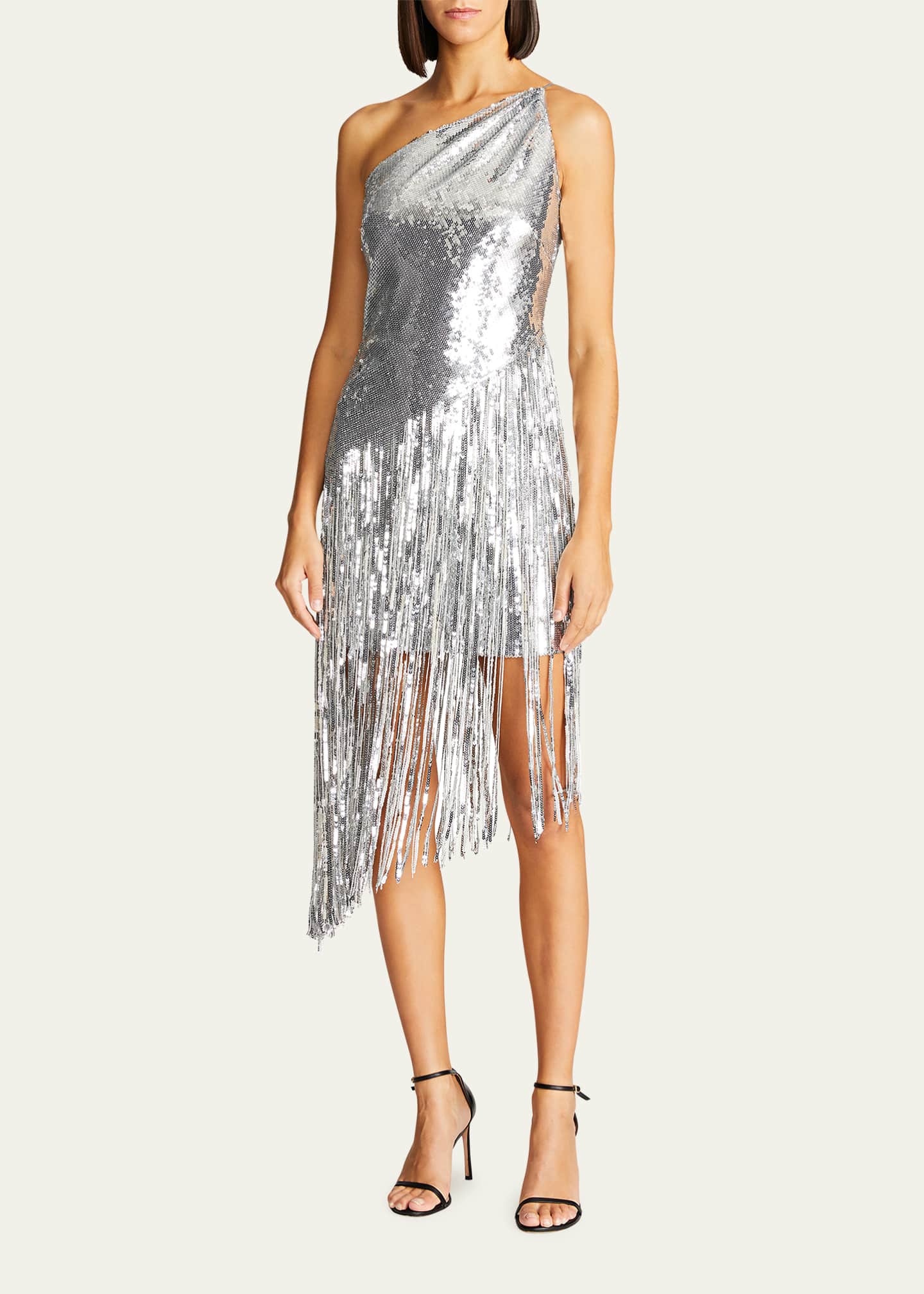 Halston Tonya One-Shoulder Sequin Fringe Midi Dress - Bergdorf Goodman