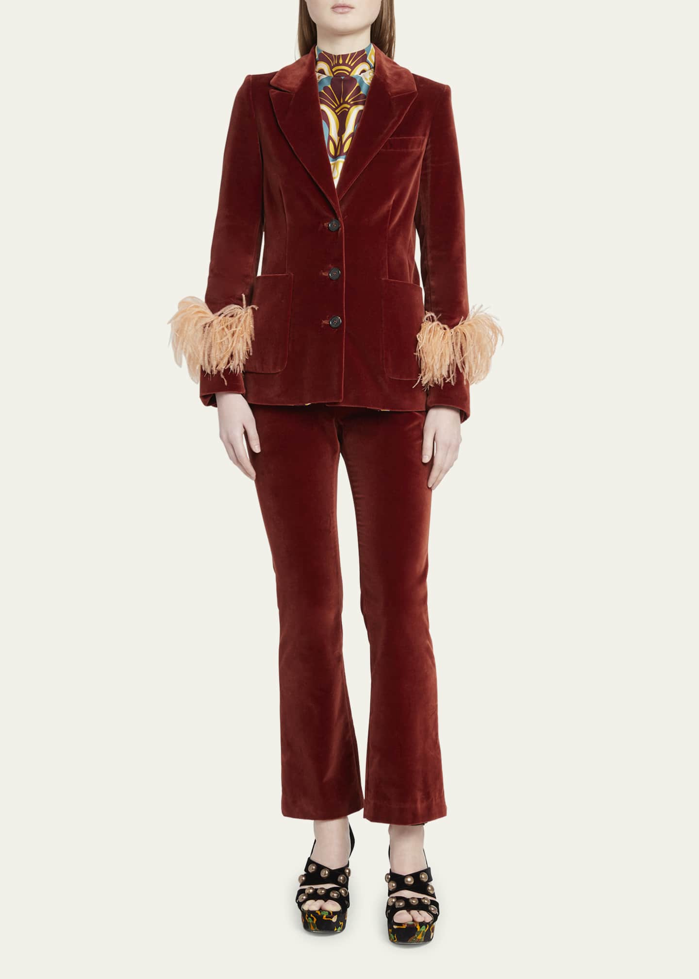 La DoubleJ Keaton Velvet Feather-Cuff Blazer - Bergdorf Goodman