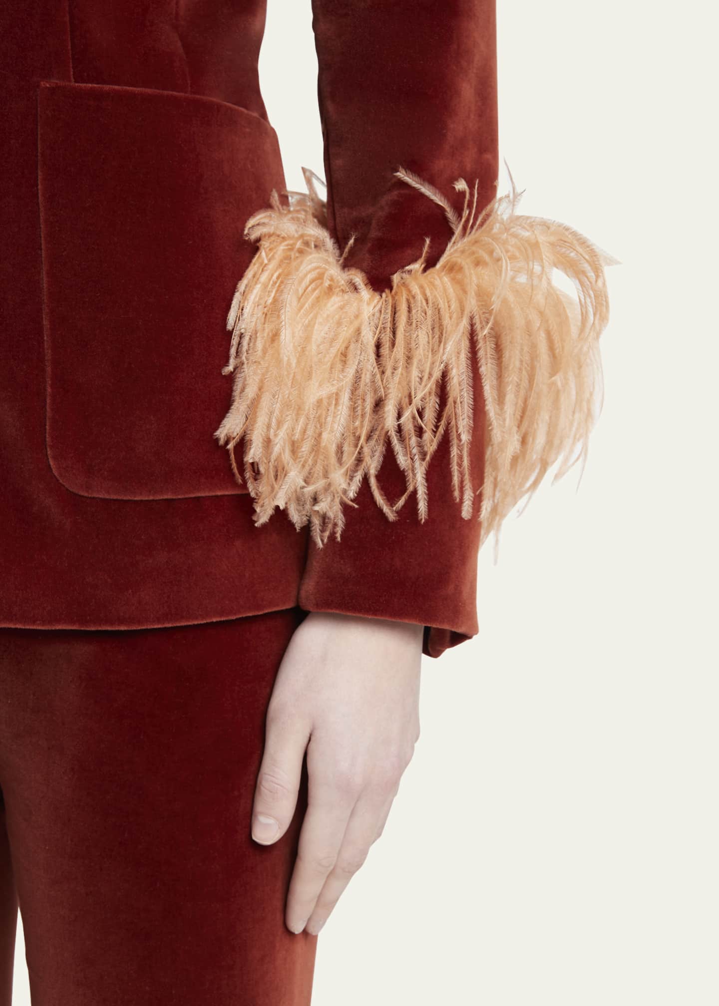 La DoubleJ Keaton Velvet Feather-Cuff Blazer - Bergdorf Goodman