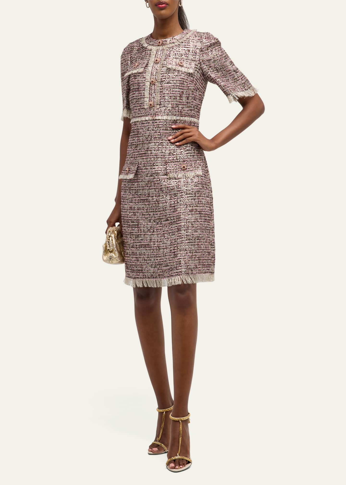 Rickie Freeman for Teri Jon Shimmer Fringe-Trim Tweed Dress - Bergdorf ...