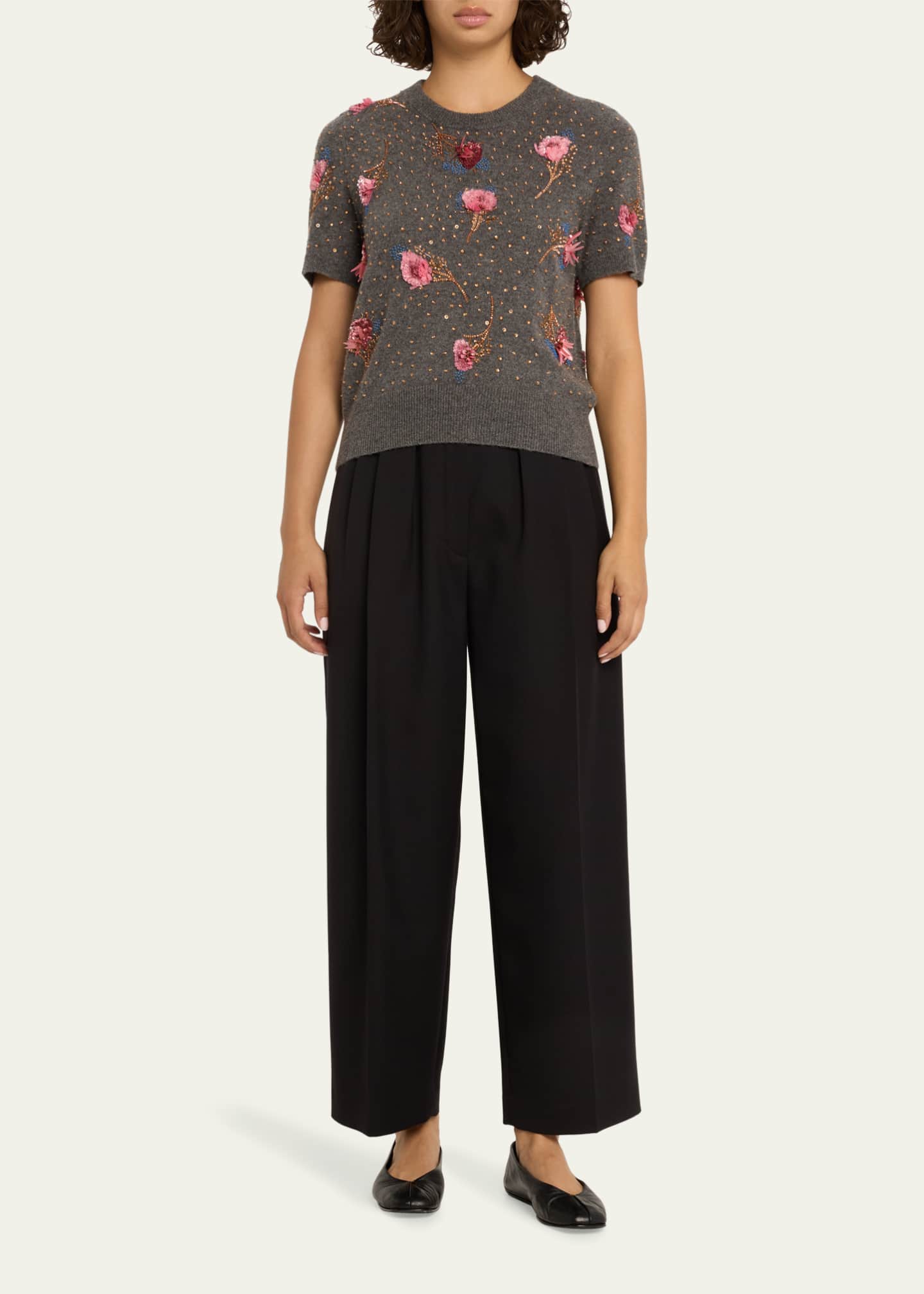 Libertine Blooms Embellished Short-Sleeve Cashmere Sweater - Bergdorf ...