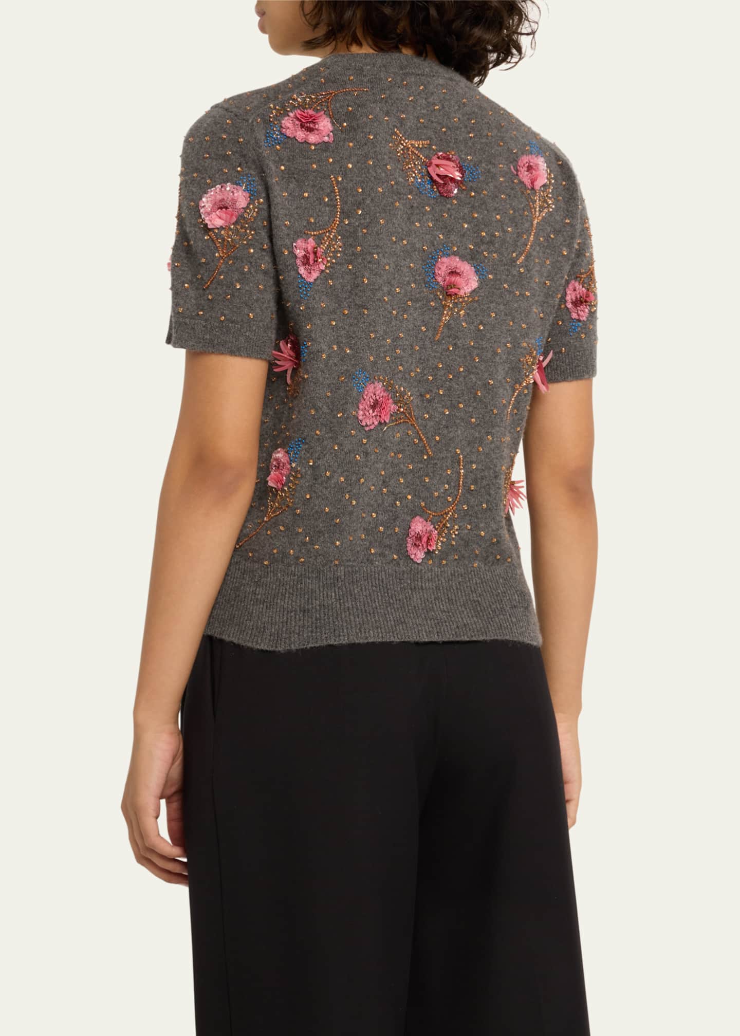 Libertine Blooms Embellished Short-Sleeve Cashmere Sweater - Bergdorf ...