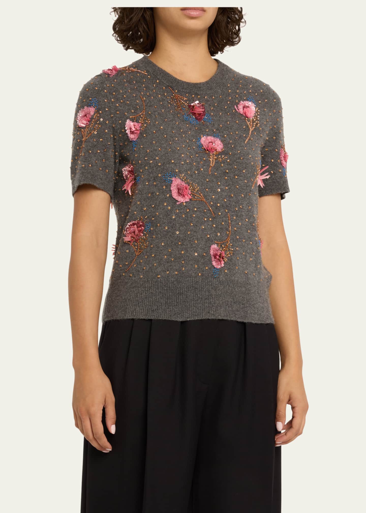 Libertine Blooms Embellished Short-Sleeve Cashmere Sweater - Bergdorf ...