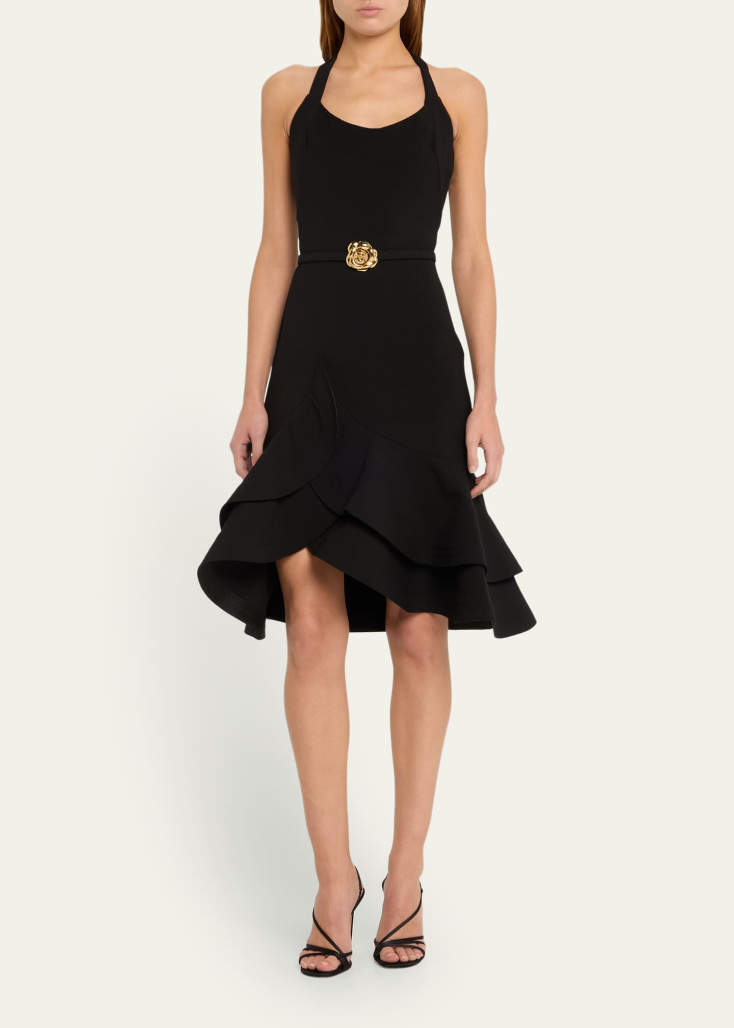 Oscar de la Renta Tiered-Ruffle Drop-Waist Halter Dress - Bergdorf Goodman