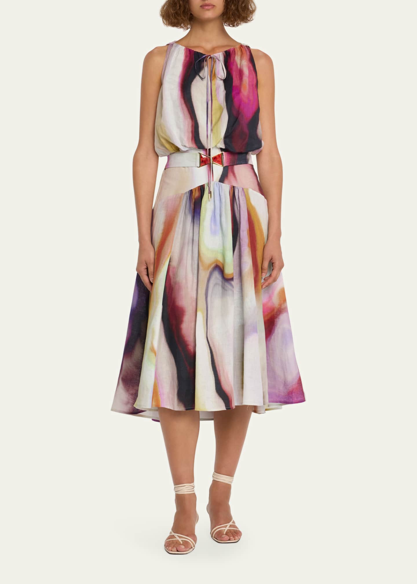 Silvia Tcherassi Berta Iridescent Marble Belted Midi Dress - Bergdorf ...