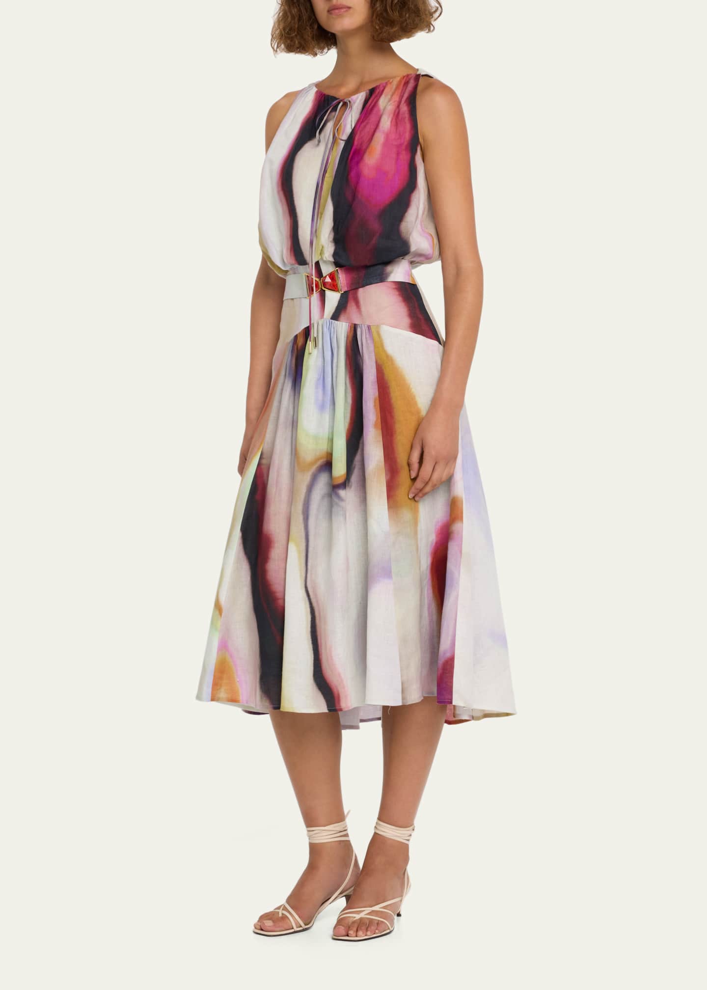 Silvia Tcherassi Berta Iridescent Marble Belted Midi Dress - Bergdorf ...