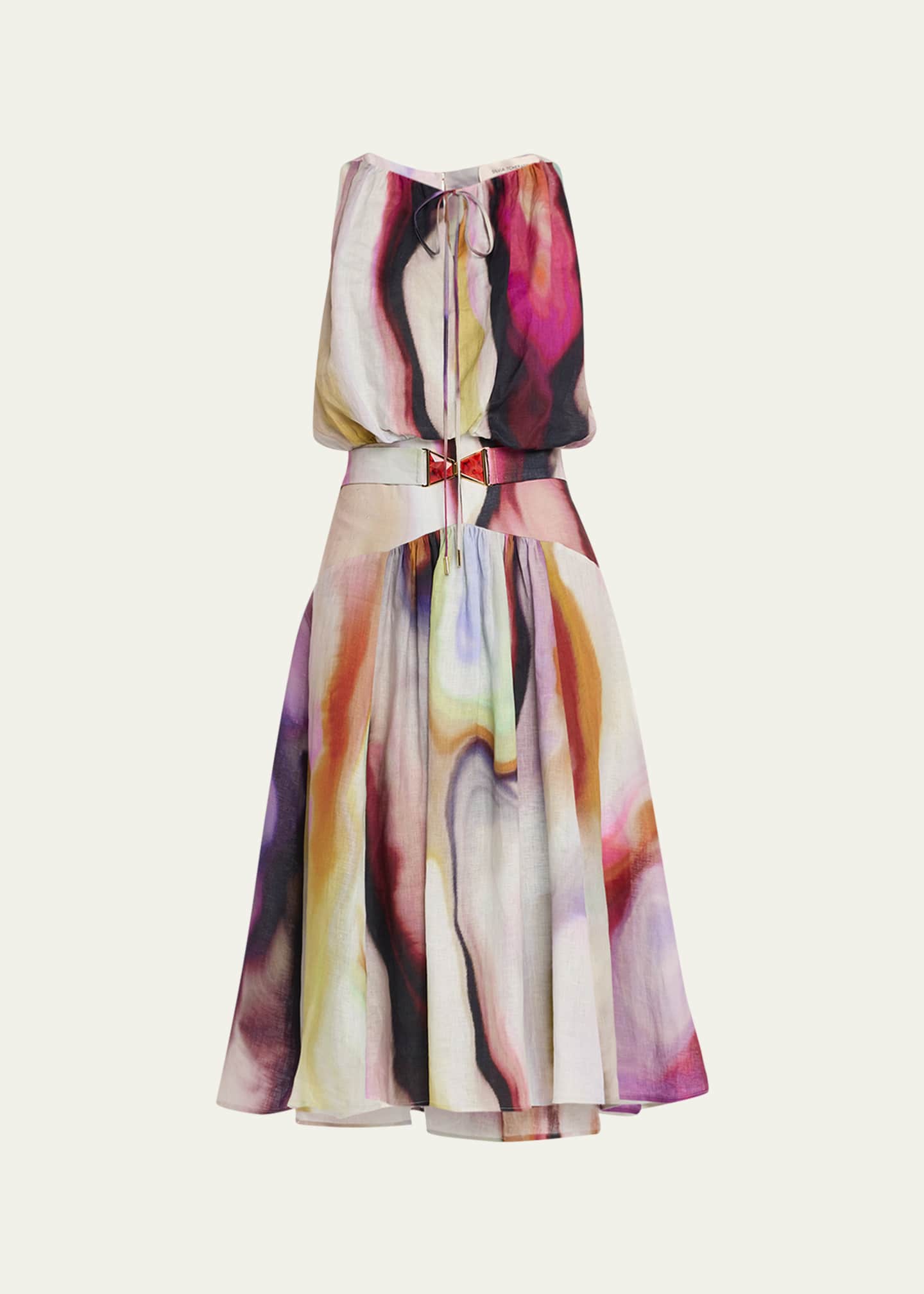 Silvia Tcherassi Berta Iridescent Marble Belted Midi Dress - Bergdorf ...