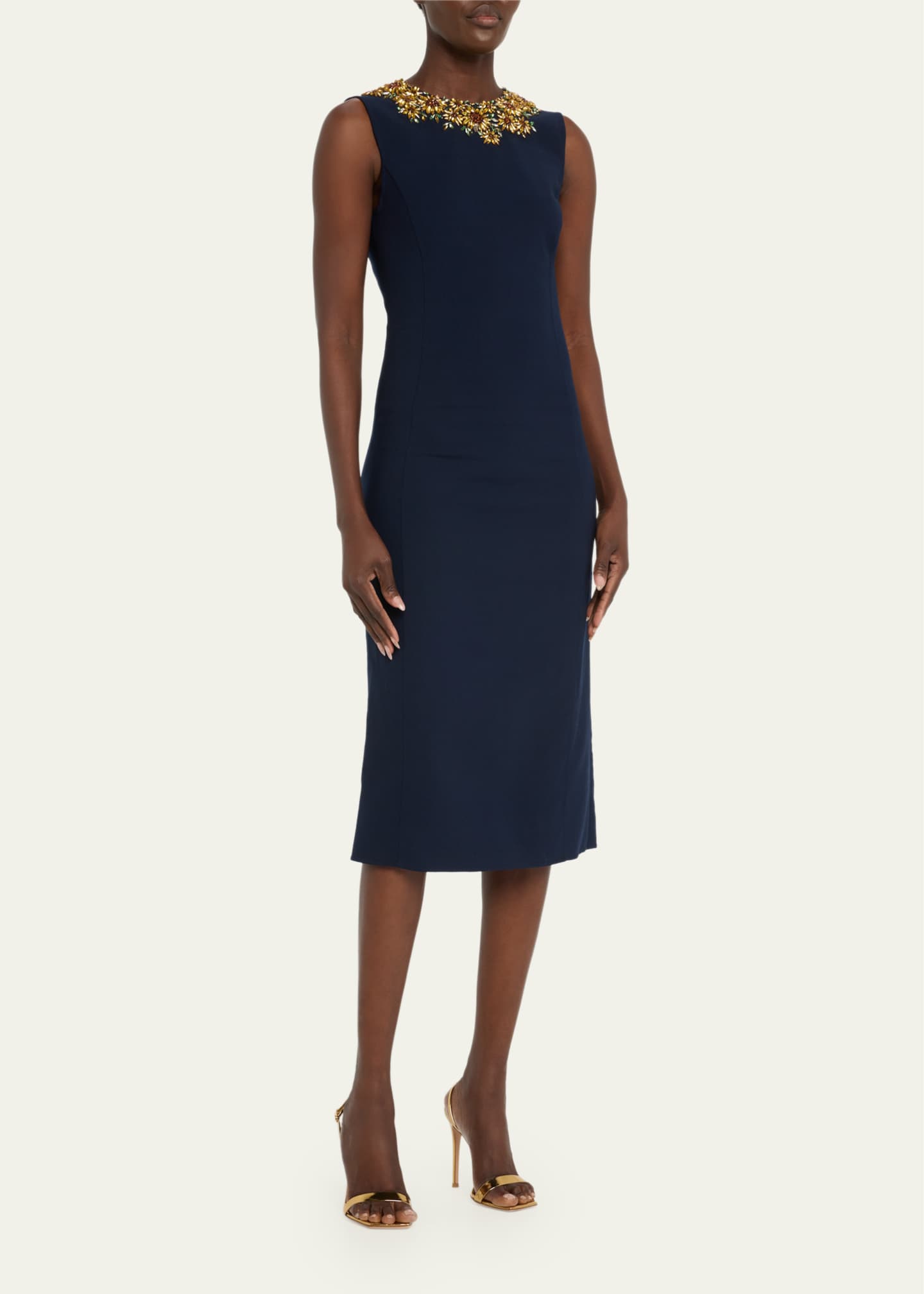 Oscar de la Renta Sunflower Crystal Sheath Midi Dress - Bergdorf Goodman