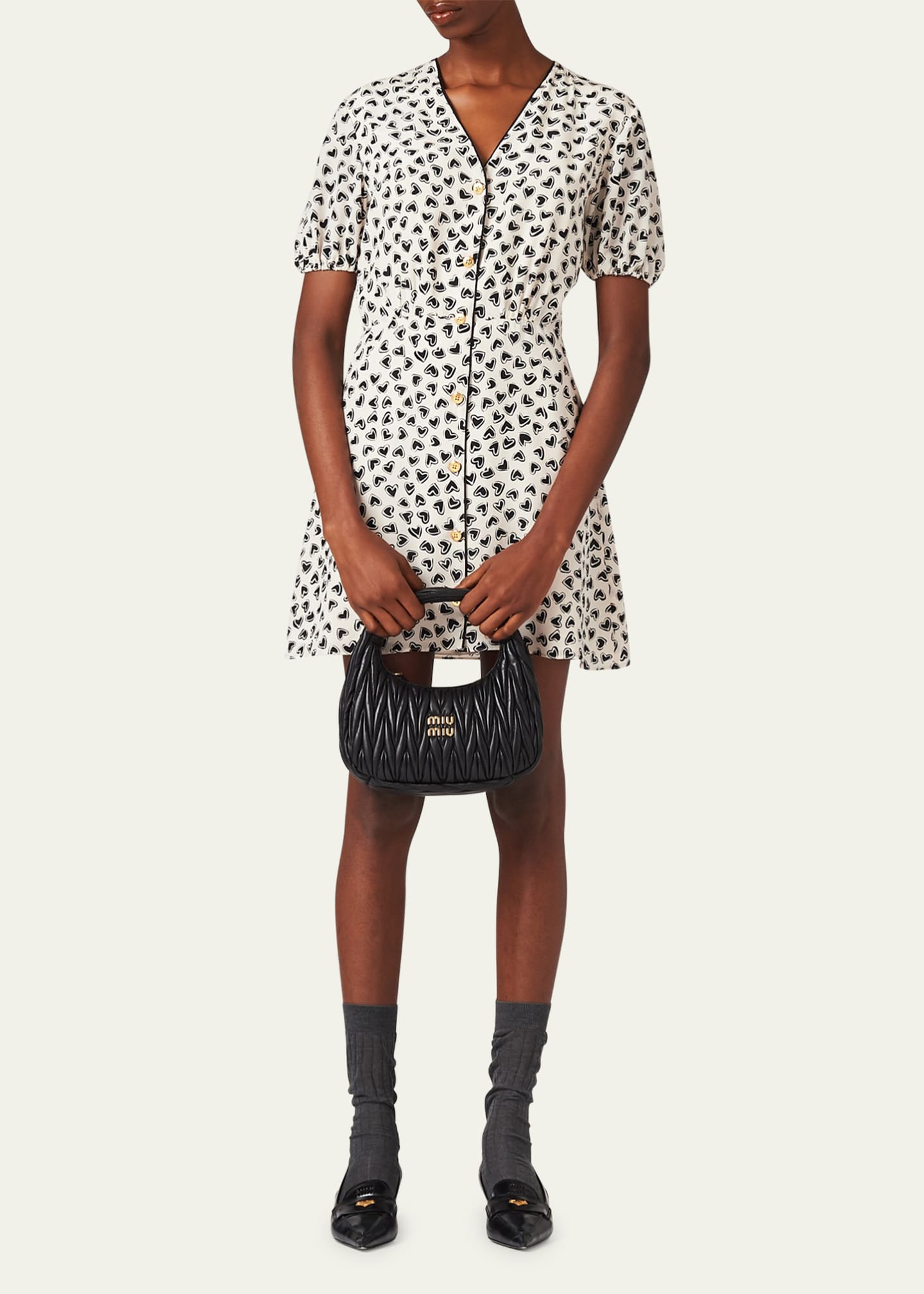 Miu Miu Heart-Print Silk Mini Dress - Bergdorf Goodman