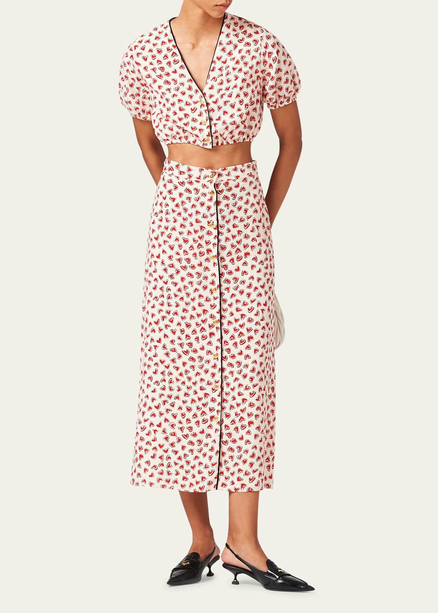 Miu Miu Heart-Print Silk Midi Skirt - Bergdorf Goodman