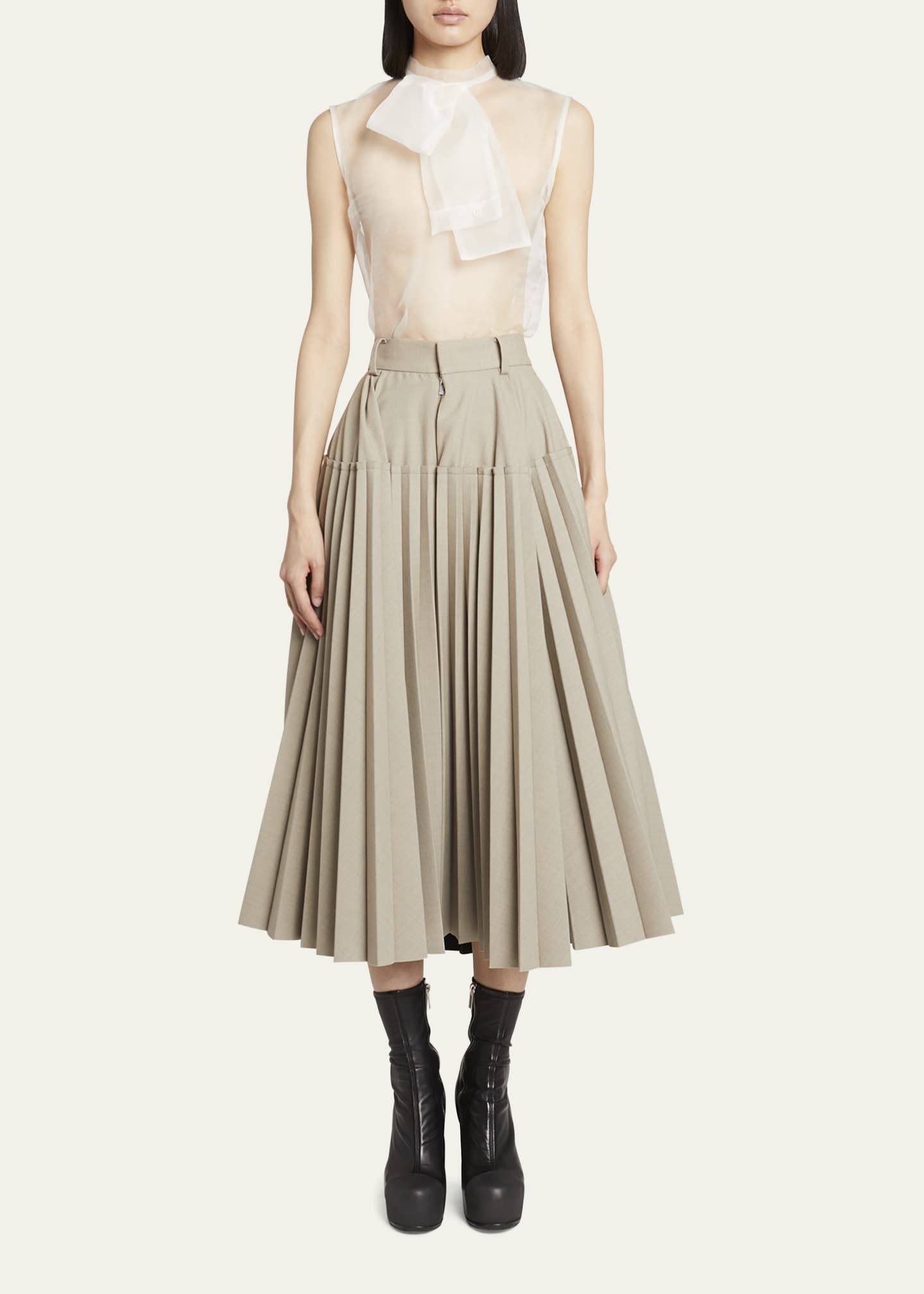 SACAI Two-Tone Pleated Suiting Midi Skirt - Bergdorf Goodman
