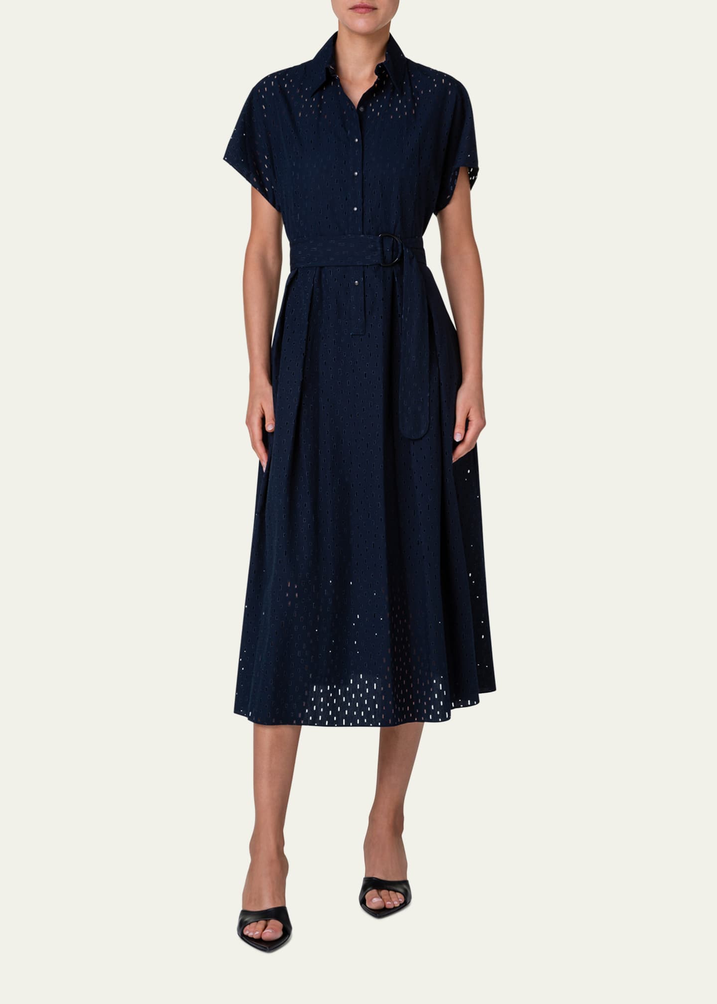 Akris punto Lasercut Grid Cotton Poplin Dress with Belt - Bergdorf Goodman