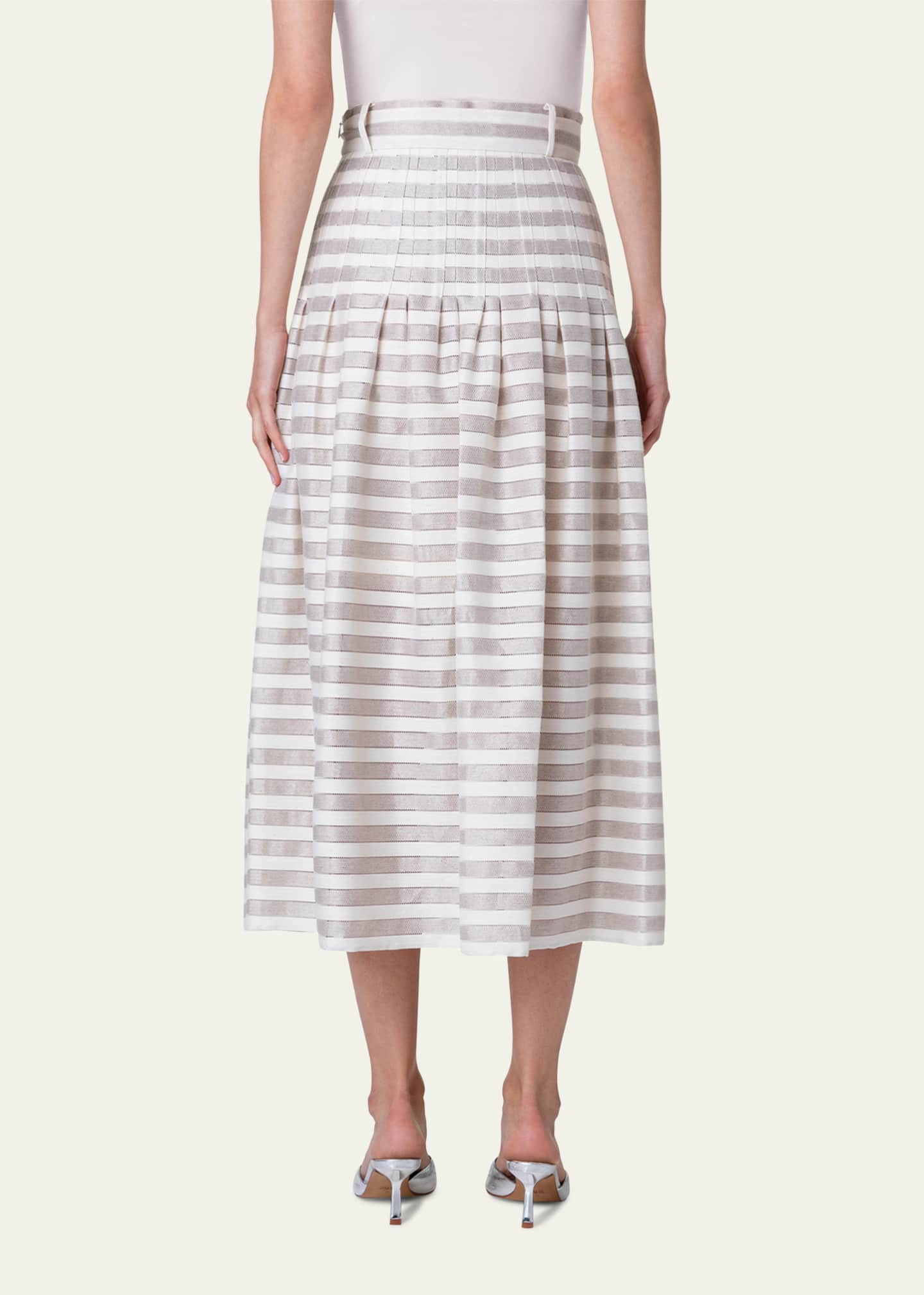 Akris punto Linen Blend Kodak Striped Midi Skirt with Belt - Bergdorf ...