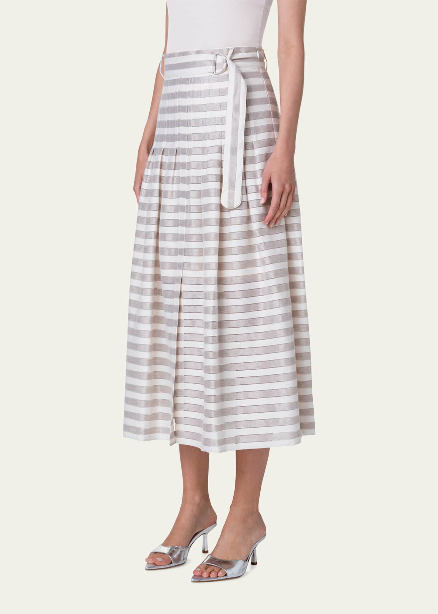 Akris punto Linen Blend Kodak Striped Midi Skirt with Belt - Bergdorf ...