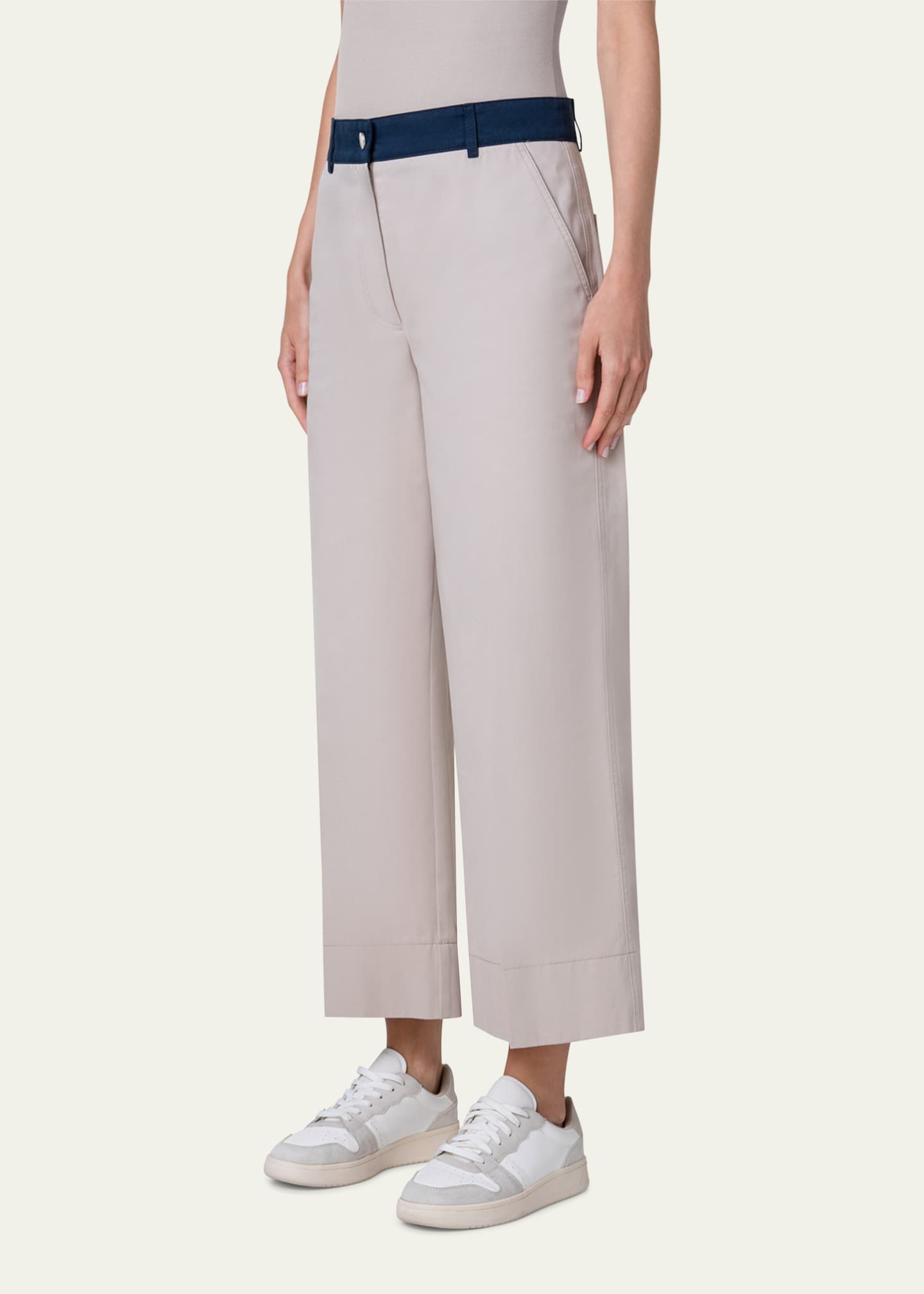 Akris punto Chiara Cotton Gabardine Pants with Color Block Waist ...