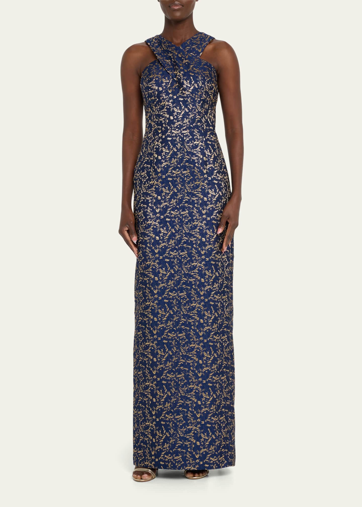 Rickie Freeman for Teri Jon Sleeveless Crossover Jacquard Column Gown ...