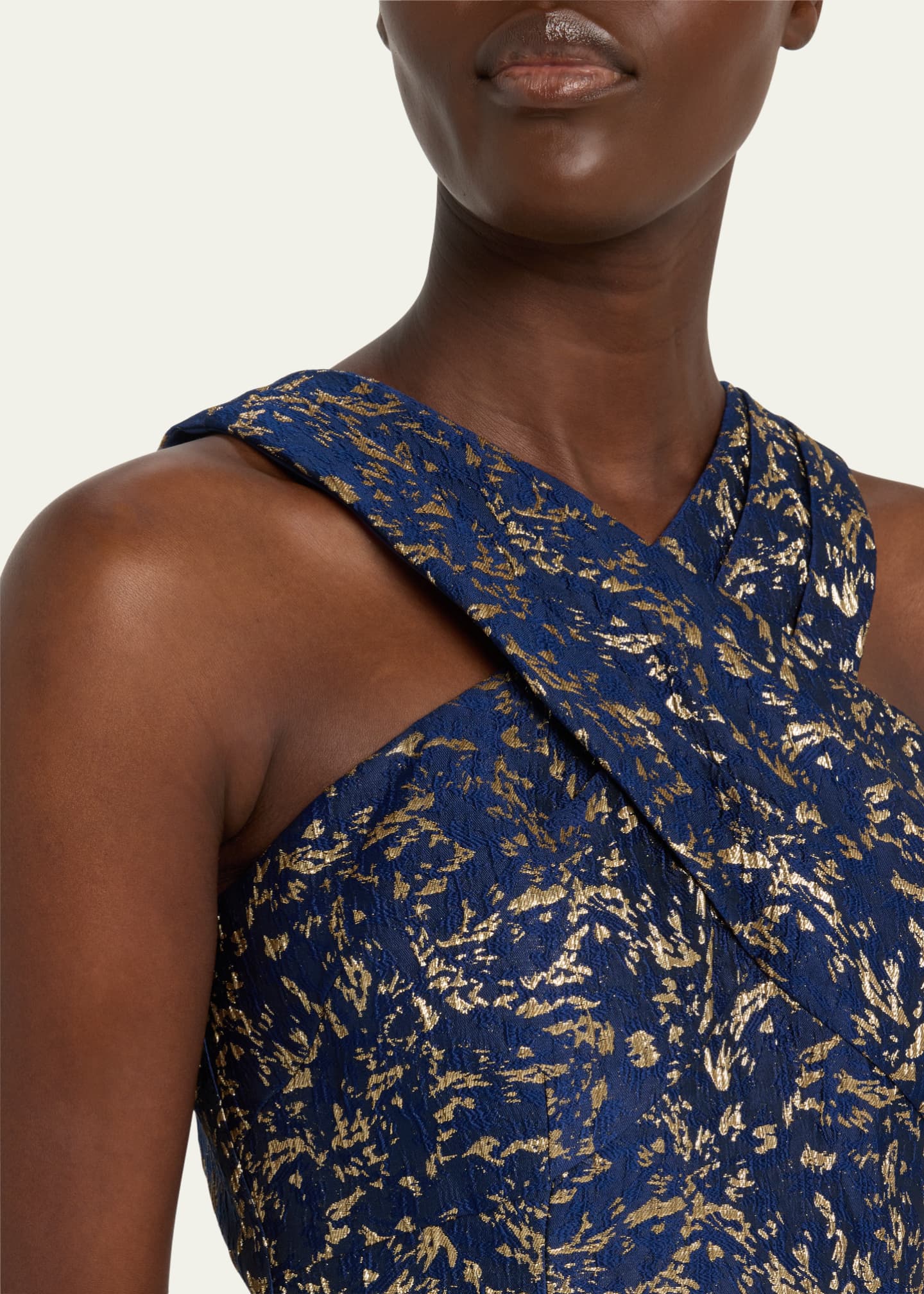 Rickie Freeman for Teri Jon Sleeveless Crossover Jacquard Column Gown ...