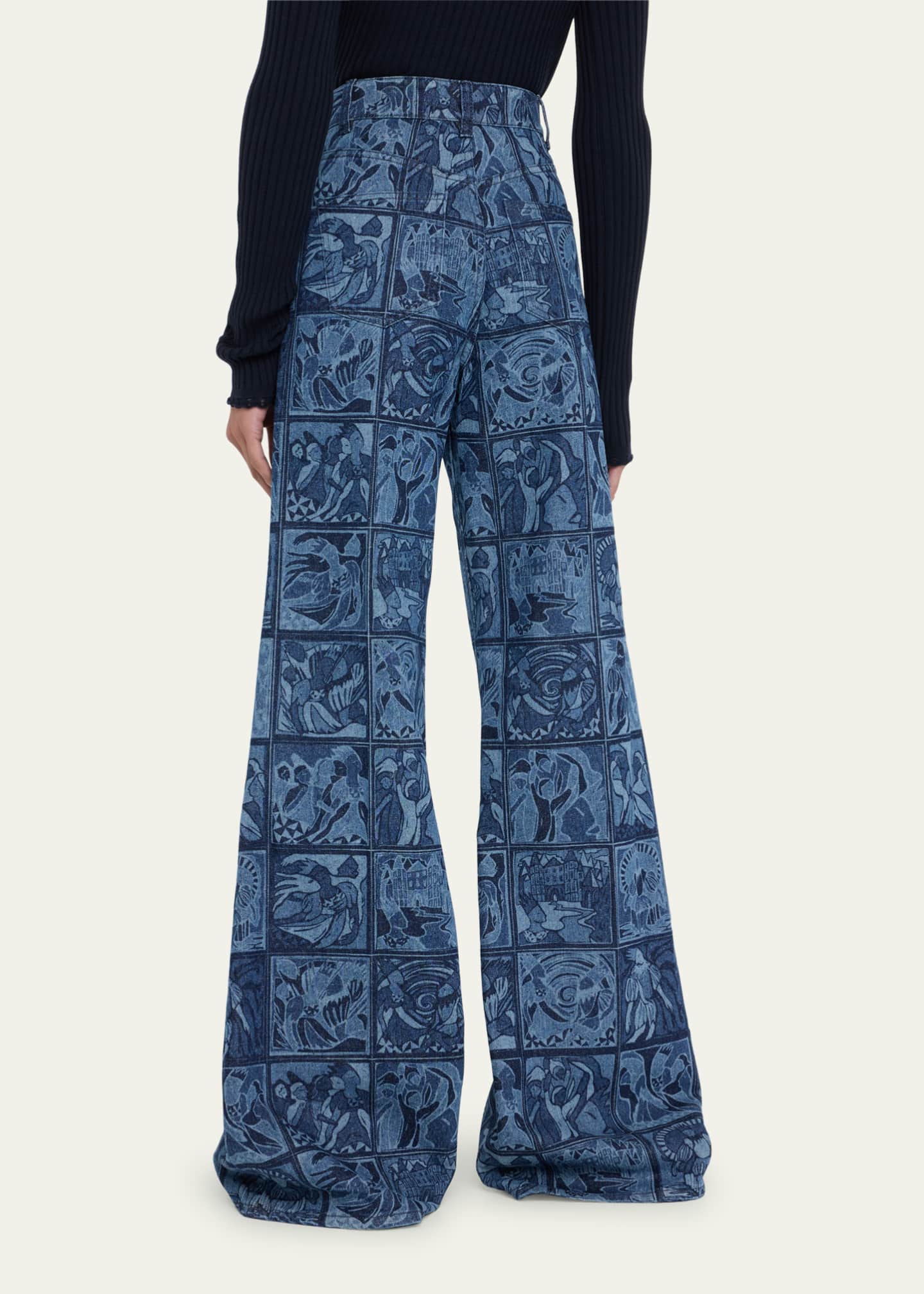 Chloe Patchwork Laser-Print Flared Denim Pants - Bergdorf Goodman
