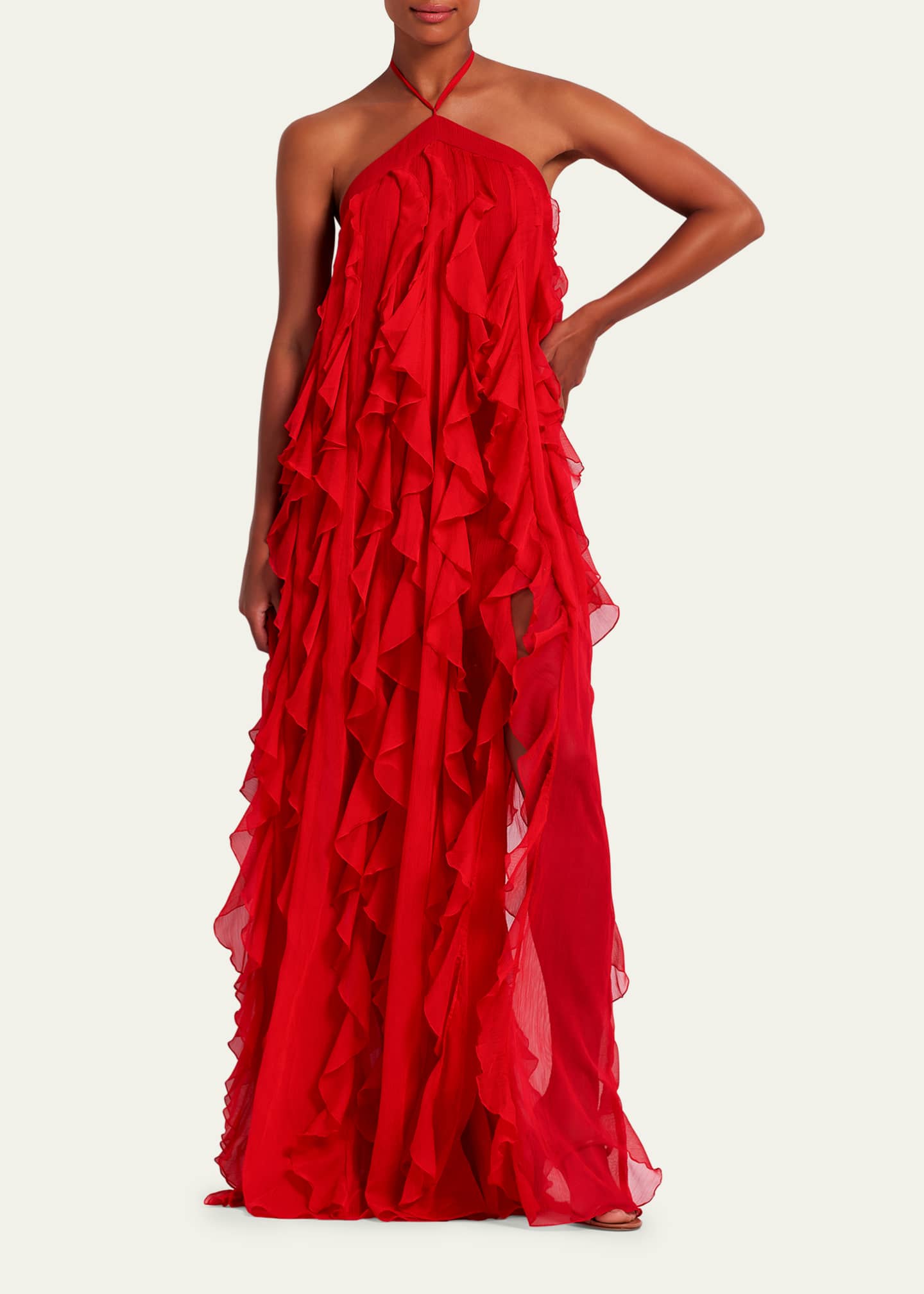 PatBO Open-Back Ruffle Halter Maxi Dress - Bergdorf Goodman
