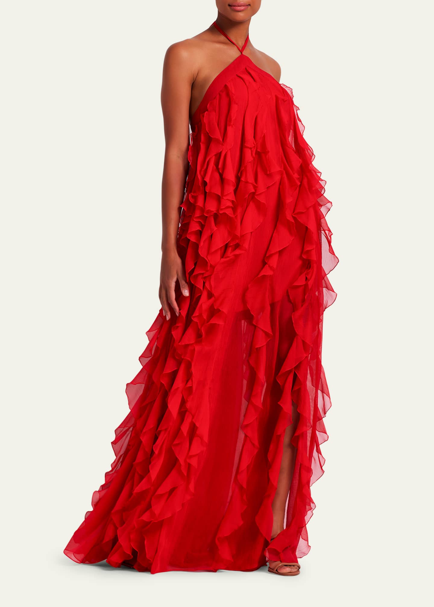 PatBO Open-Back Ruffle Halter Maxi Dress - Bergdorf Goodman