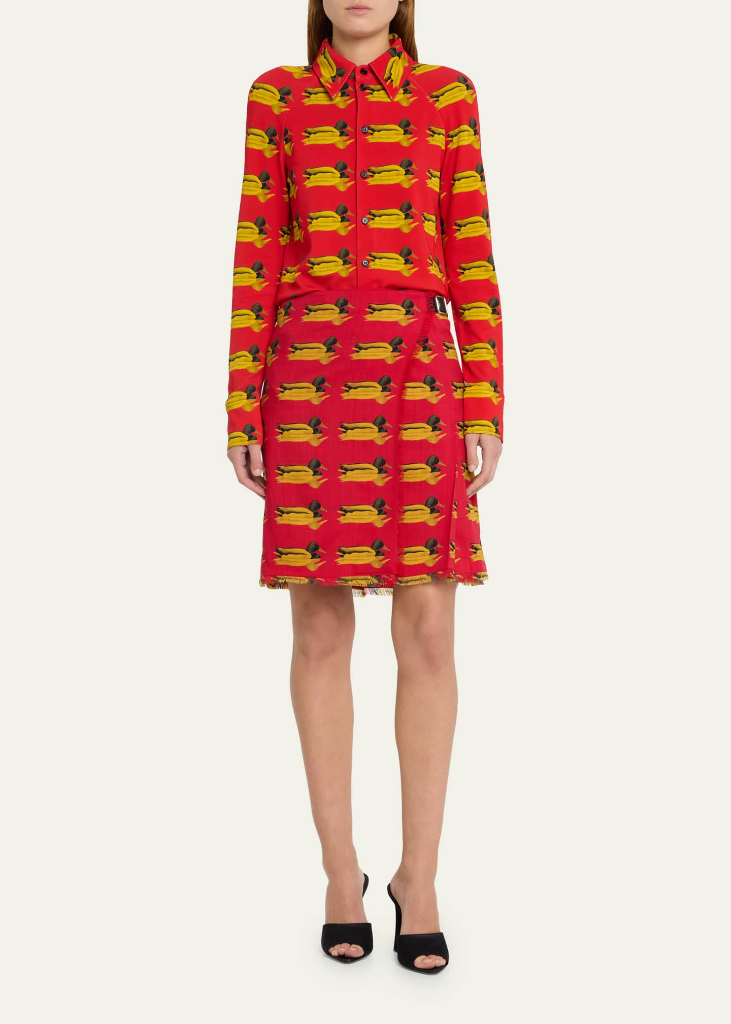 Burberry Duck Print Fringe Wool Kilt Skirt - Bergdorf Goodman