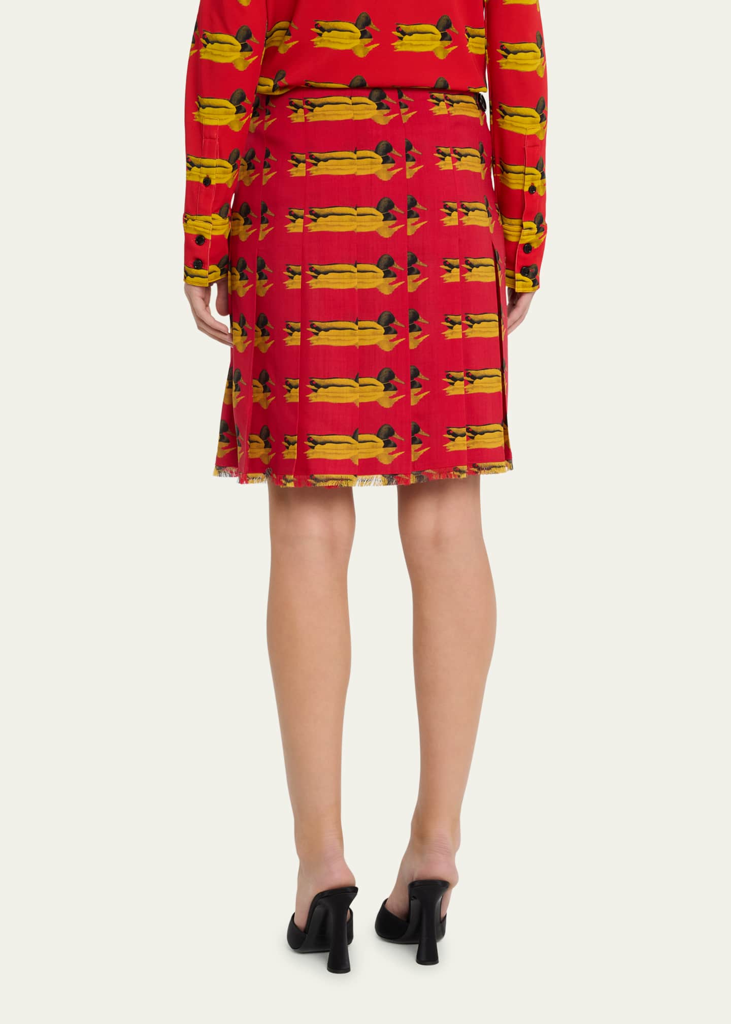 Burberry Duck Print Fringe Wool Kilt Skirt - Bergdorf Goodman