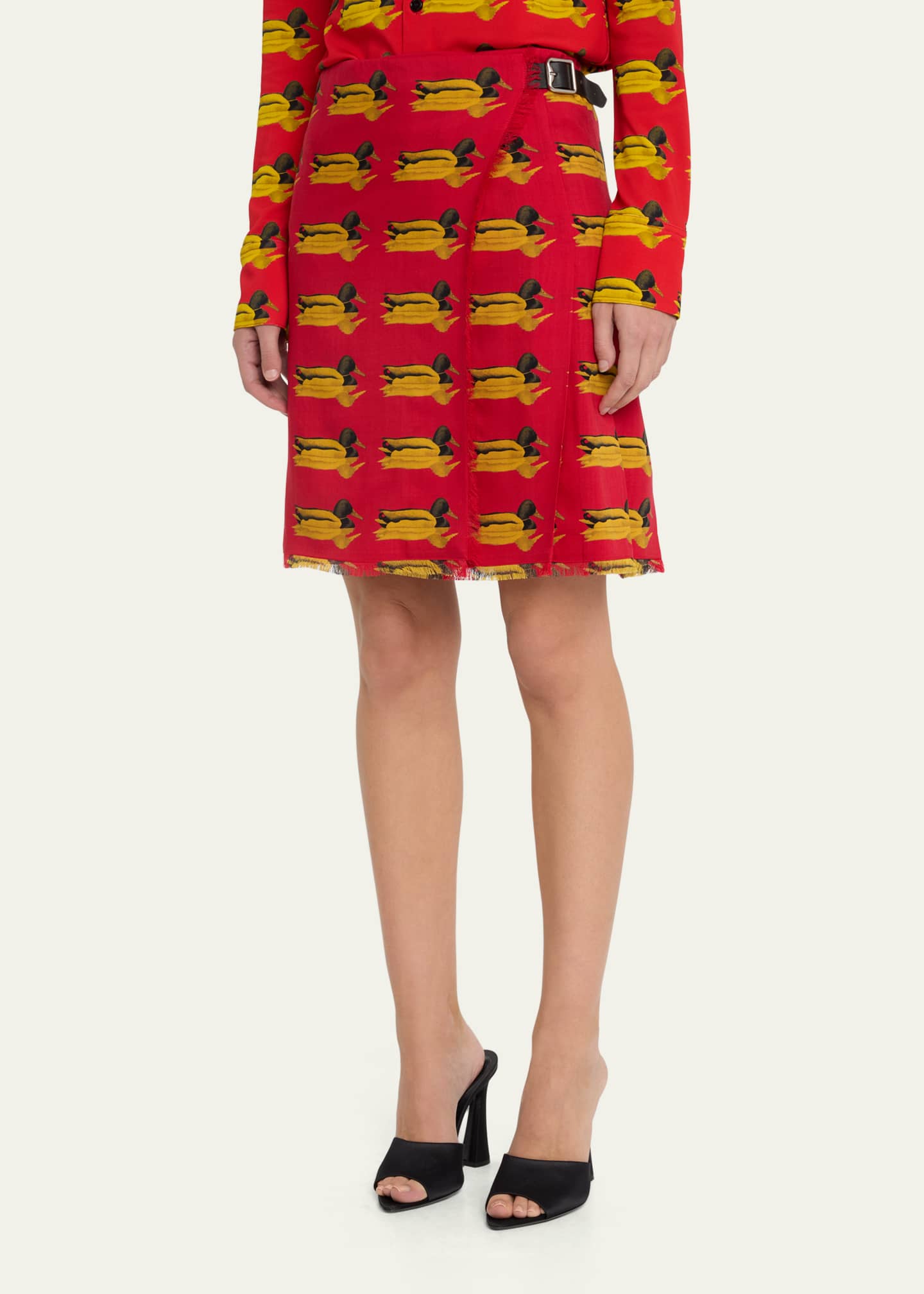 Burberry Duck Print Fringe Wool Kilt Skirt - Bergdorf Goodman