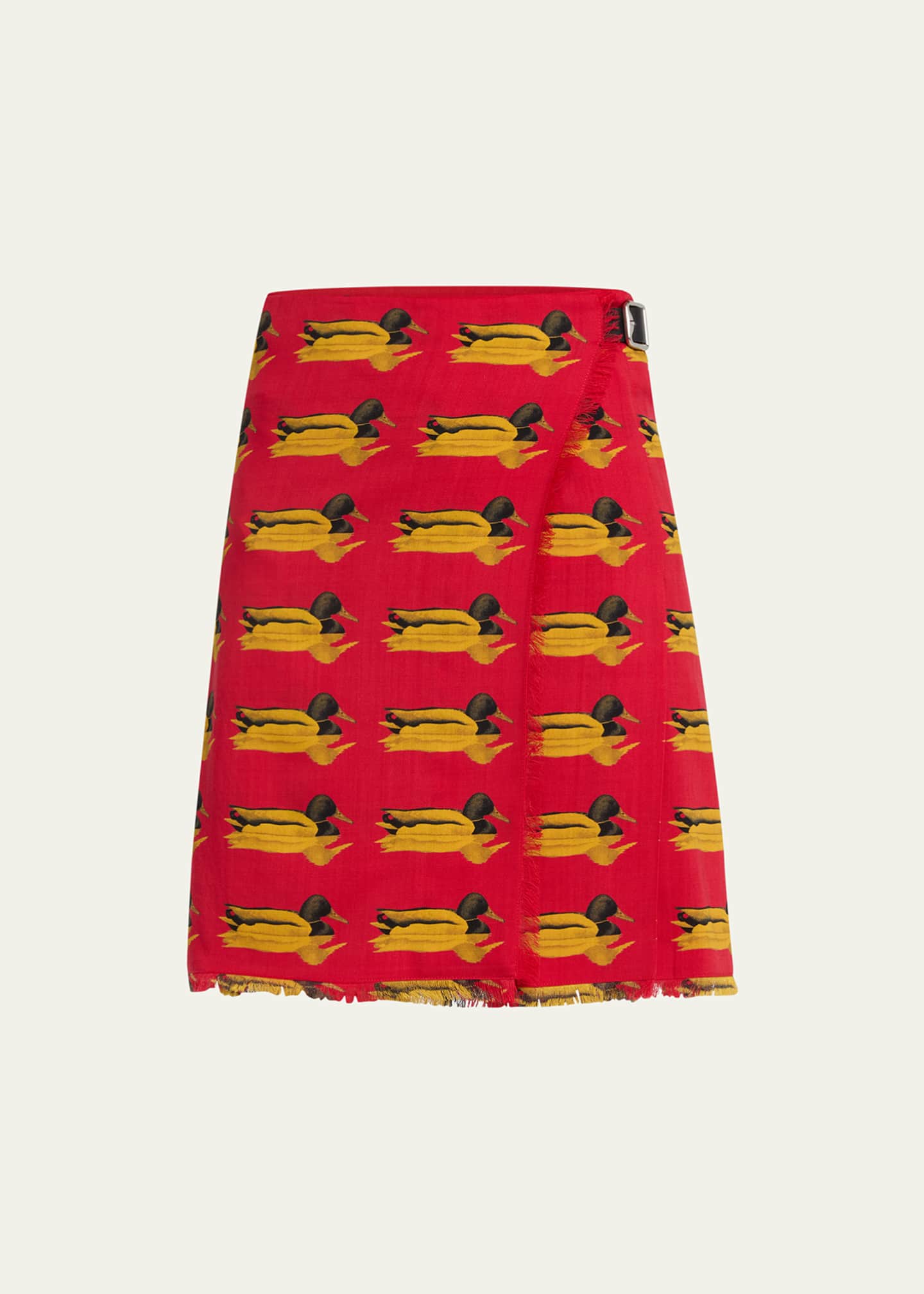 Burberry Duck Print Fringe Wool Kilt Skirt - Bergdorf Goodman