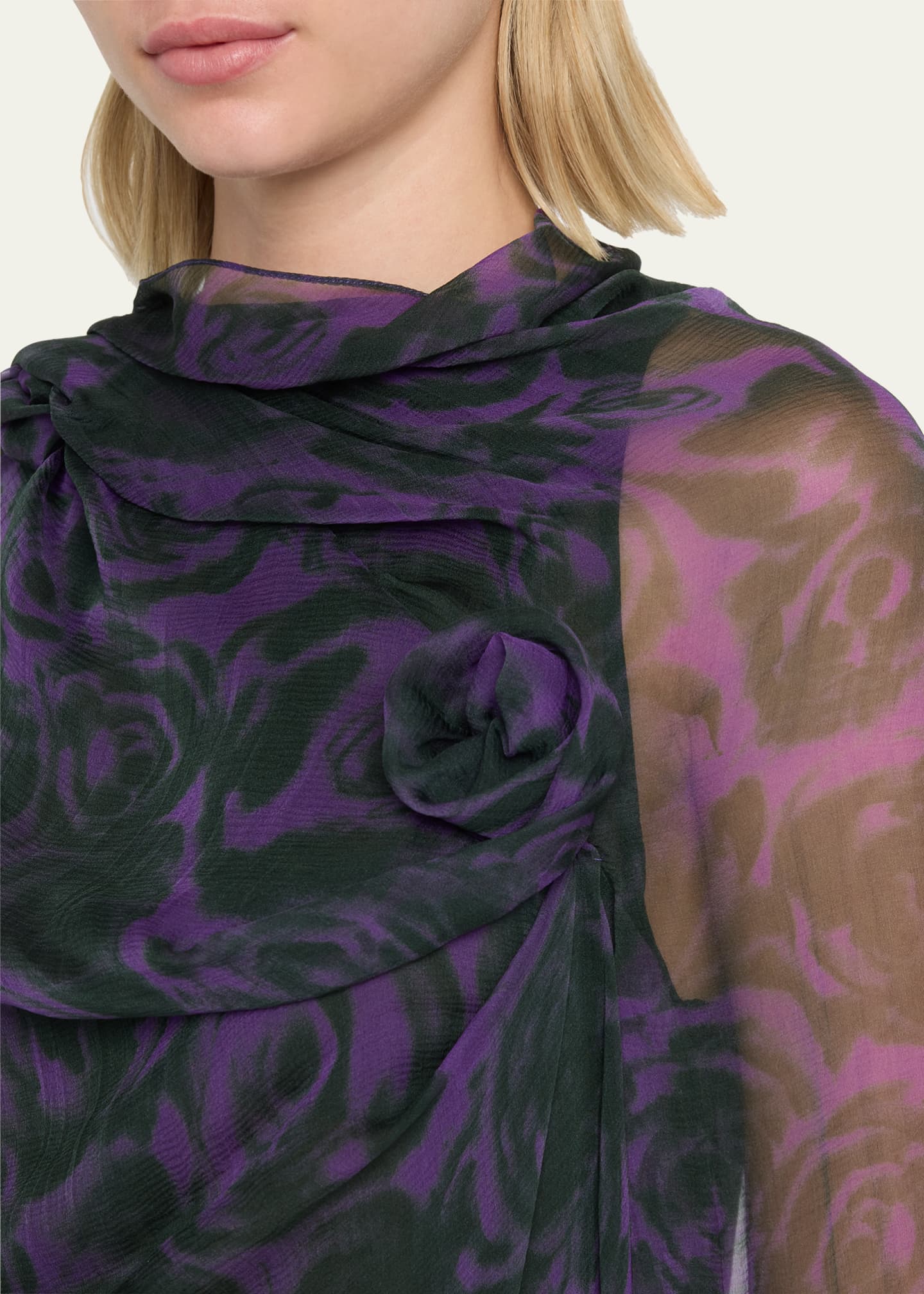 Burberry Rose-Print Rosette Sheer Dress - Bergdorf Goodman